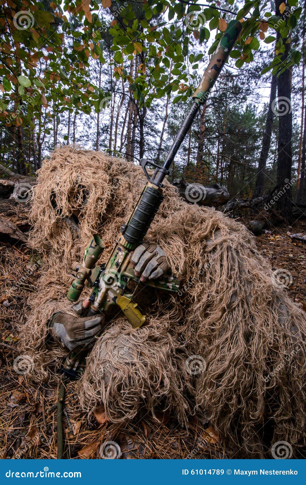 Sniper Reload His Rifle in Forest Stock Image - Image of male, ghille ...
