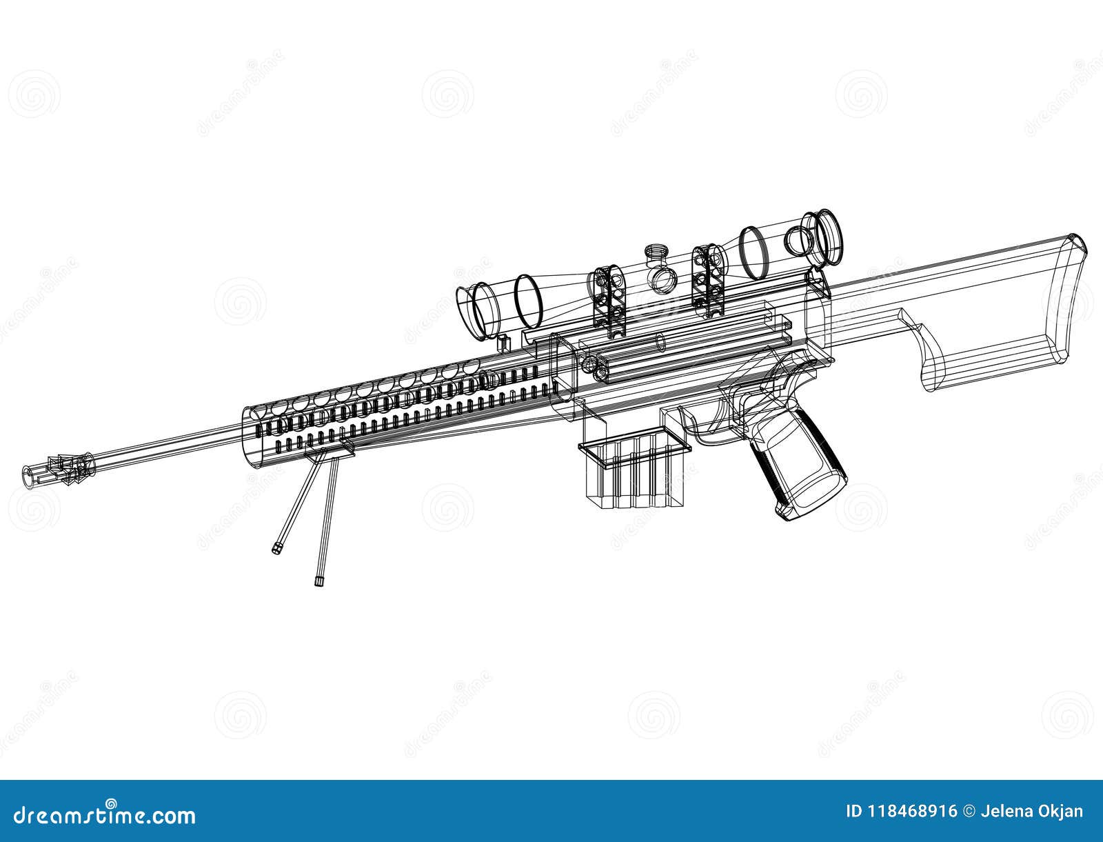 Sniper - Rifle Architect Blueprint - Isolated Stock Illustration ...