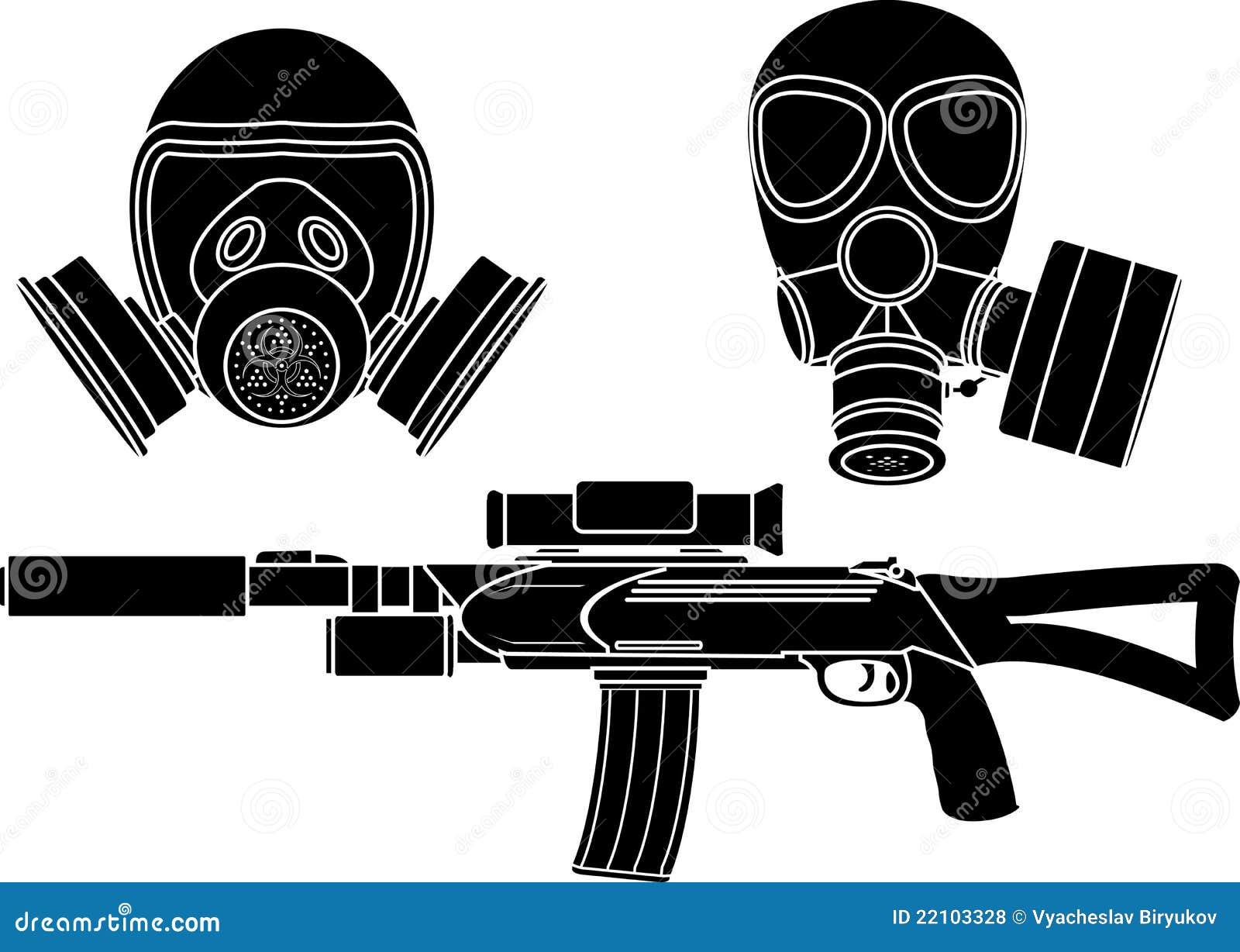Sniper rifle and gas masks stock illustration. Illustration of ...