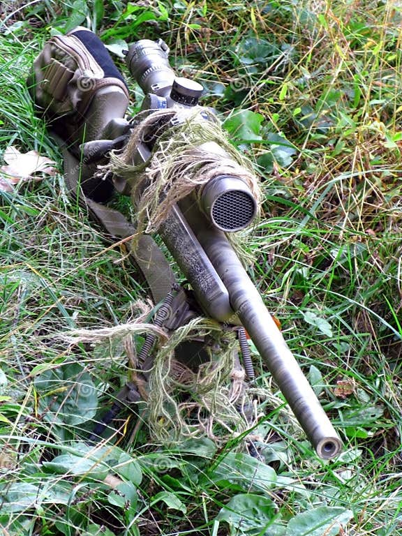 Sniper Rifle in Grass stock image. Image of defense, mounted - 3489045