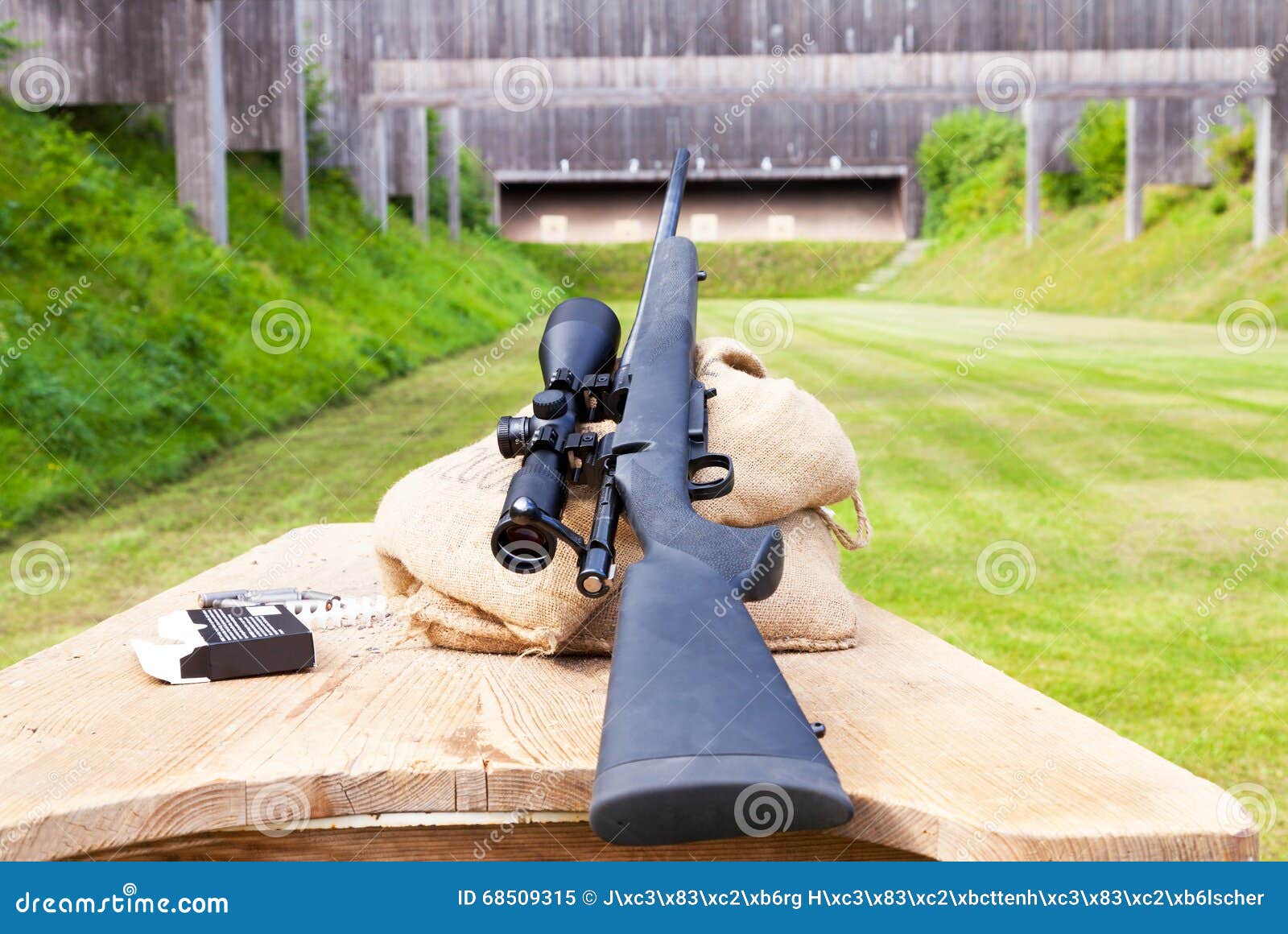Sniper rifle on gun range stock image. Image of security - 68509315