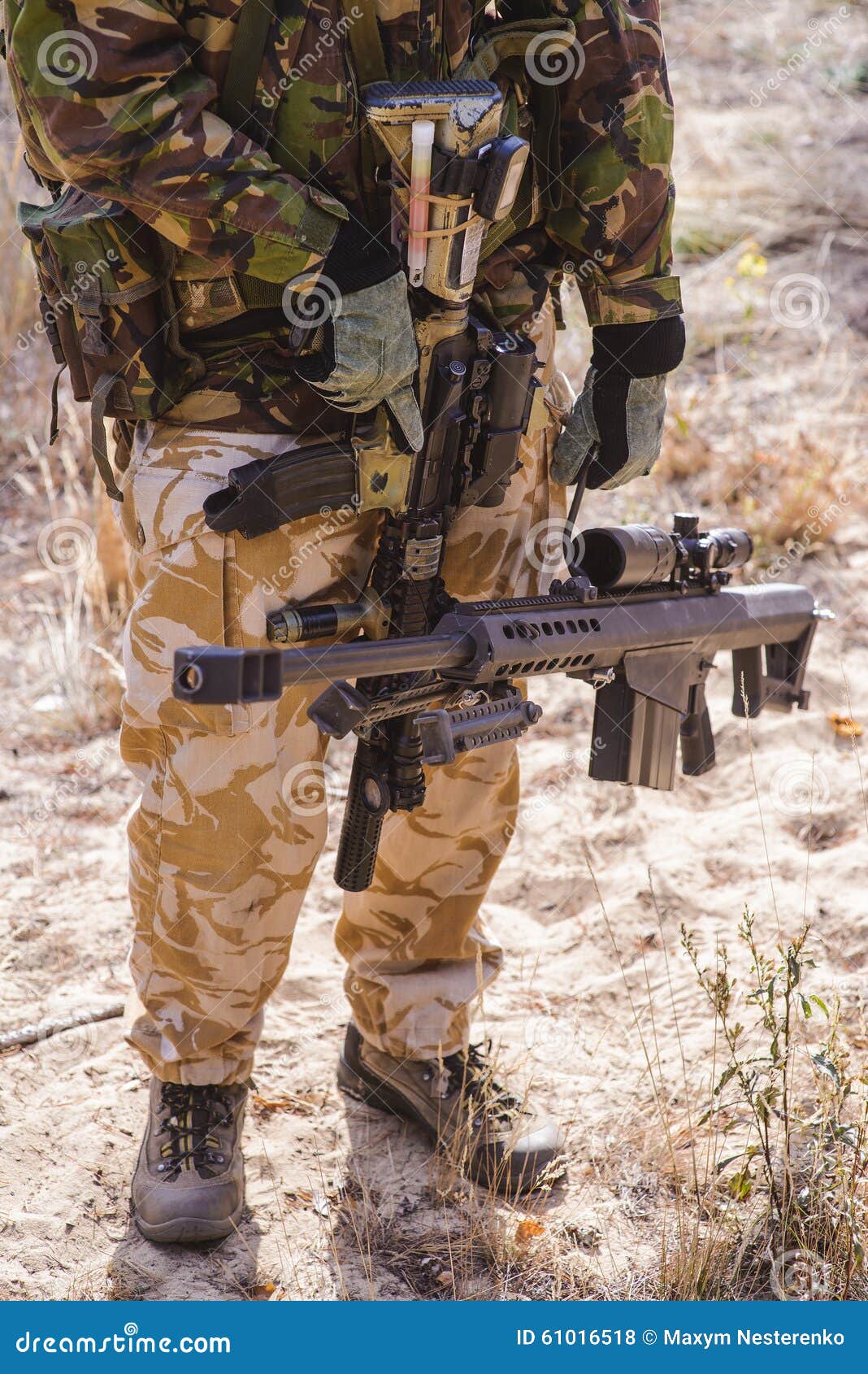 Sniper Rifle in Hands of Armed Soldier Stock Photo - Image of danger ...