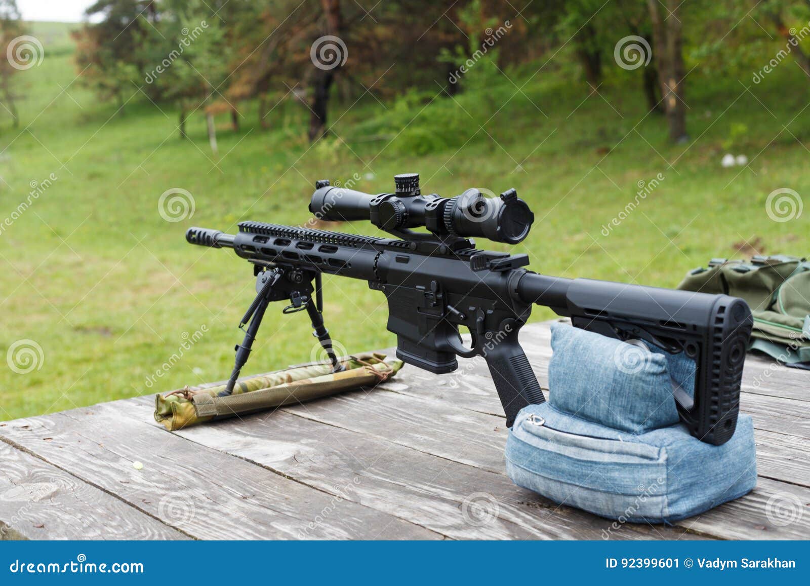 Sniper Rifle. Horizontally. on the Table in the Forest. Stock Image ...