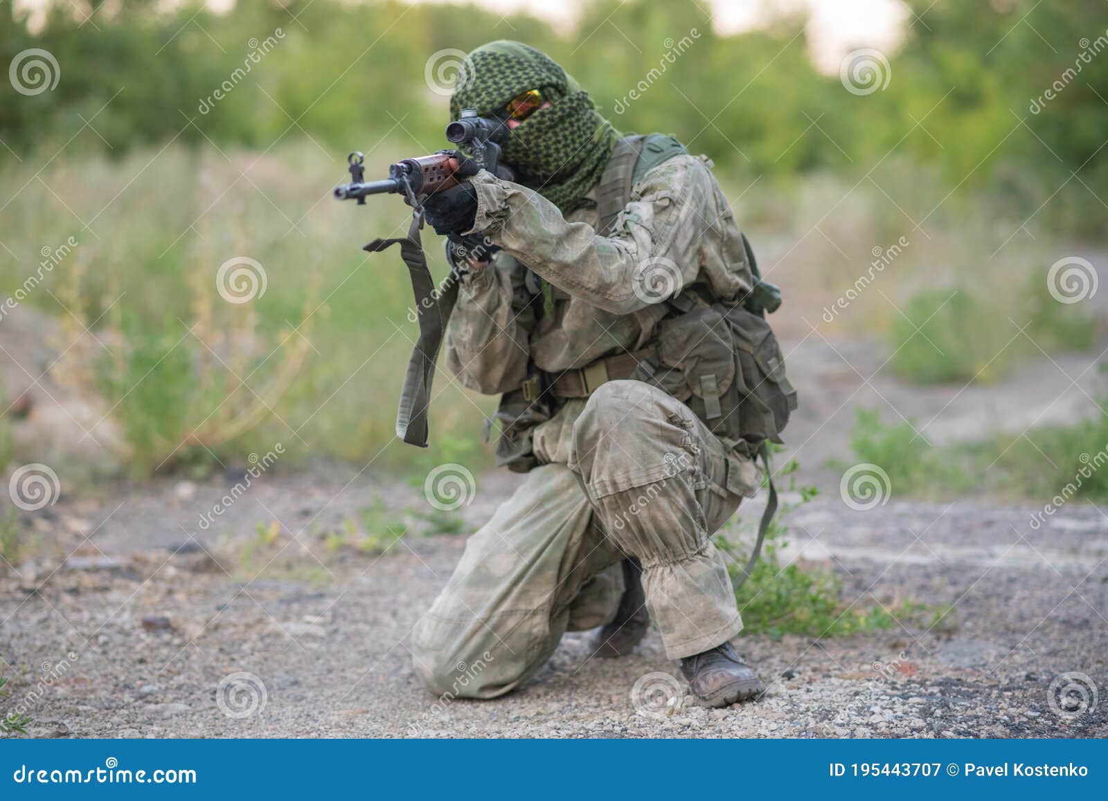Sniper with Rifle Posing. Airsoft Game. Stock Image - Image of code ...