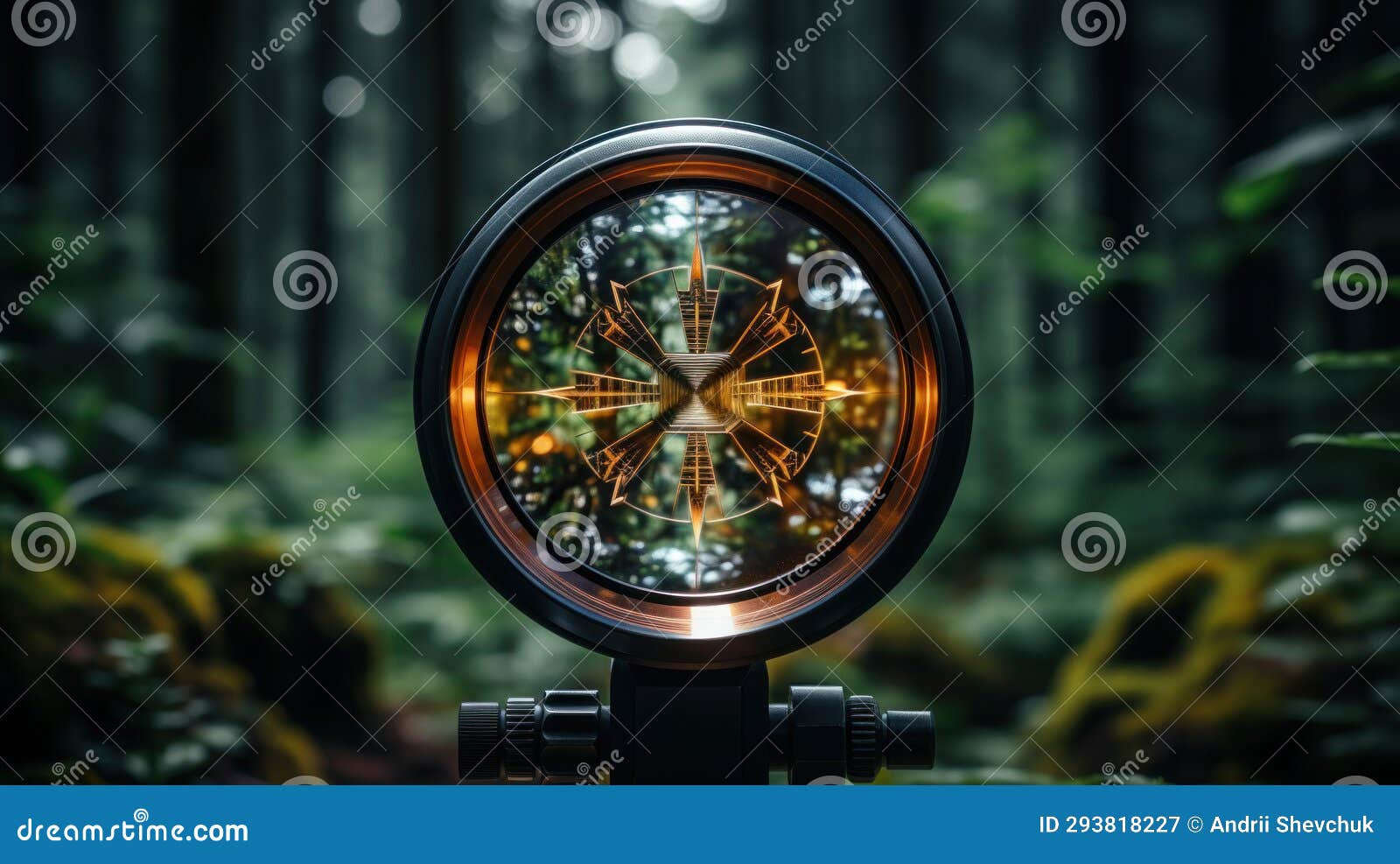 Sniper Rifle Scoping Target View. Gun Scope at Forest Stock ...