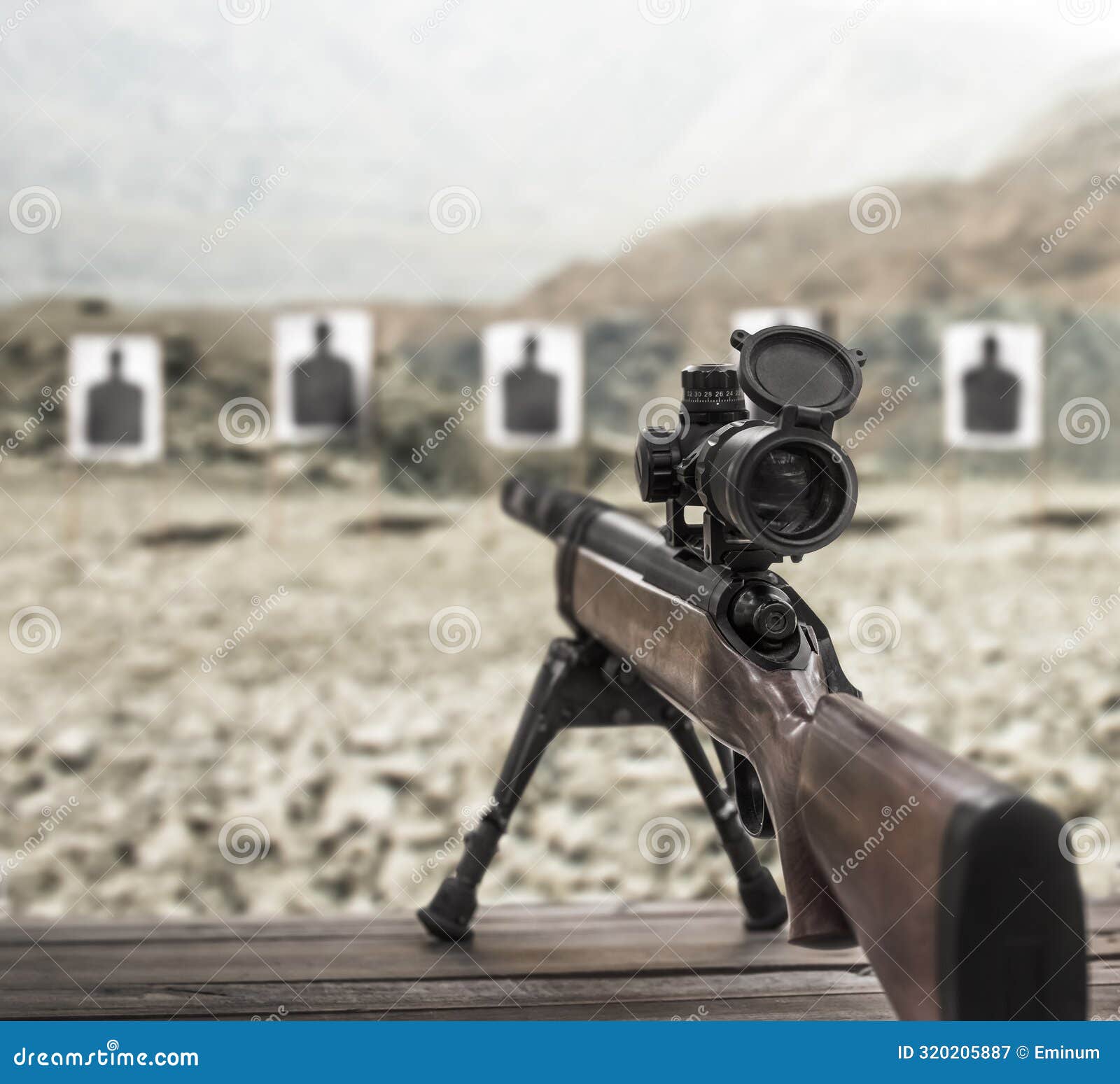 Sniper Rifle on Wooden Table at Shooting Range Stock Image - Image of ...