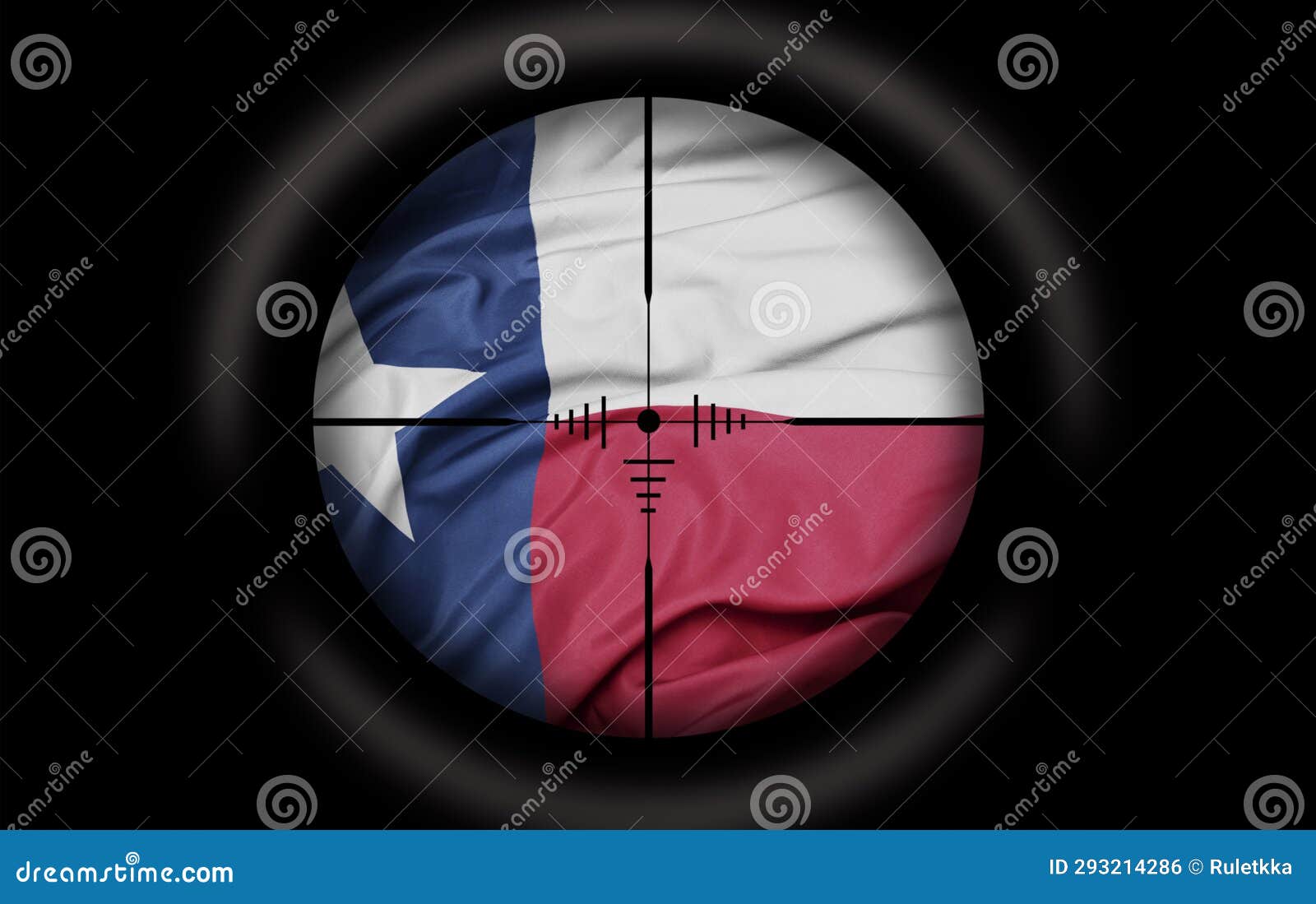 Sniper Scope Aimed at the Big Colorful Flag of Texas State Stock Photo ...