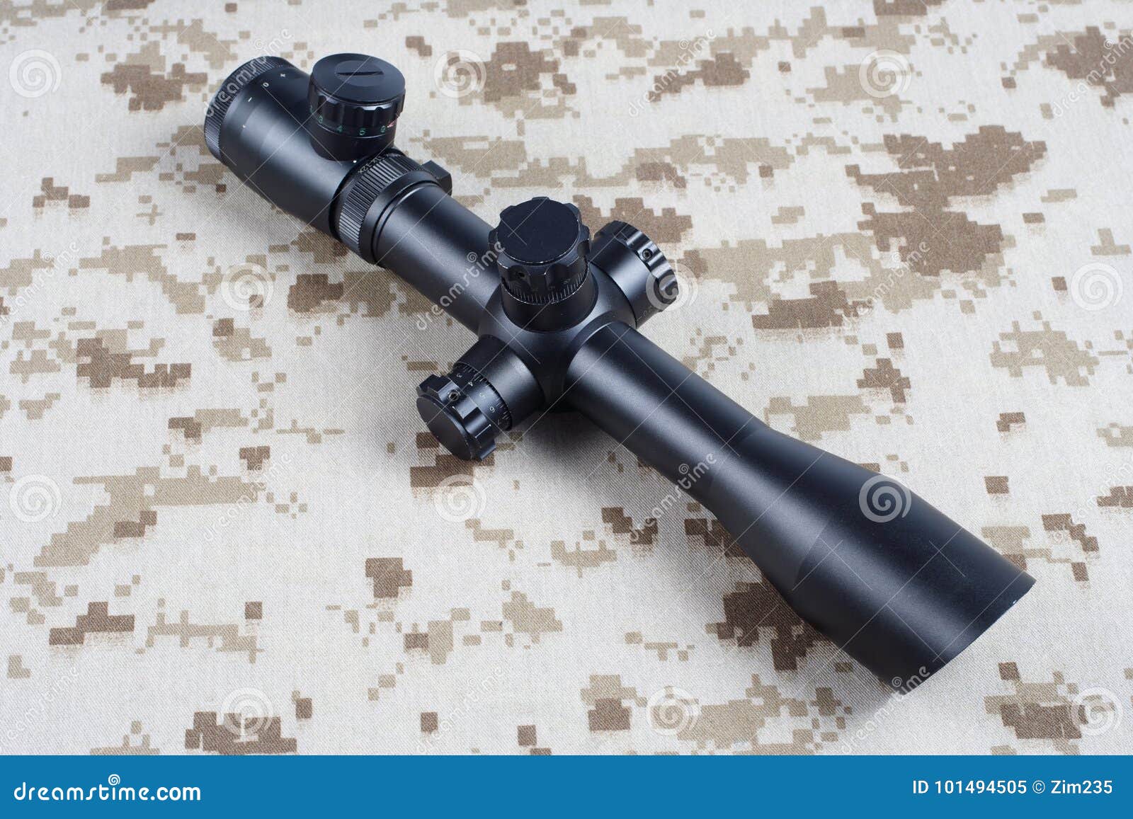 Sniper scope on camouflage stock image. Image of snipe - 101494505