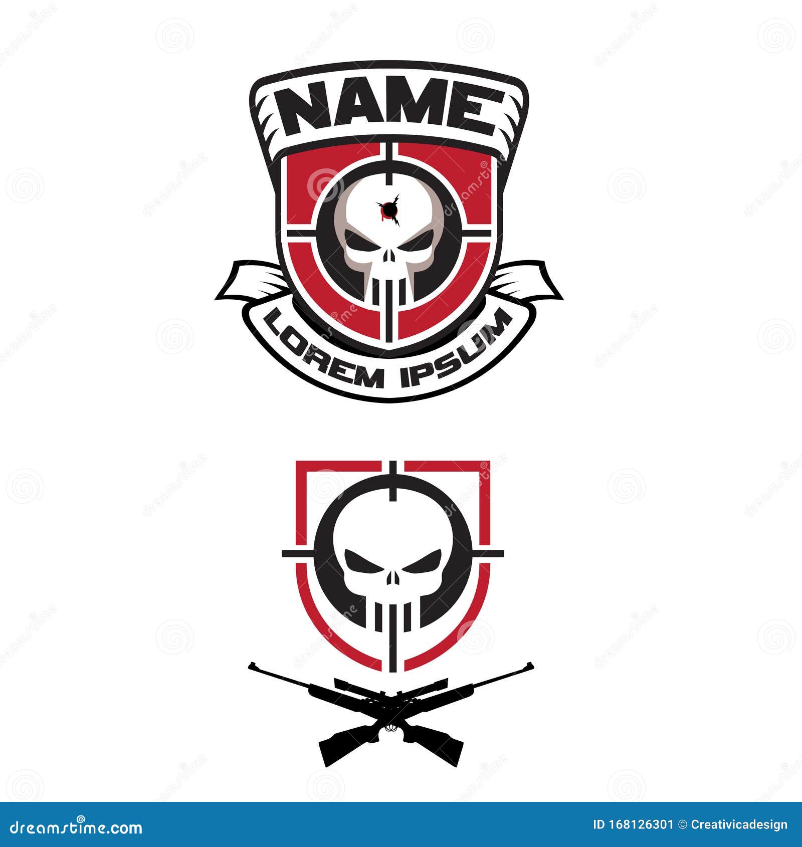 Sniper Skull Logo Set. Emblem Stock Vector - Illustration of biker ...