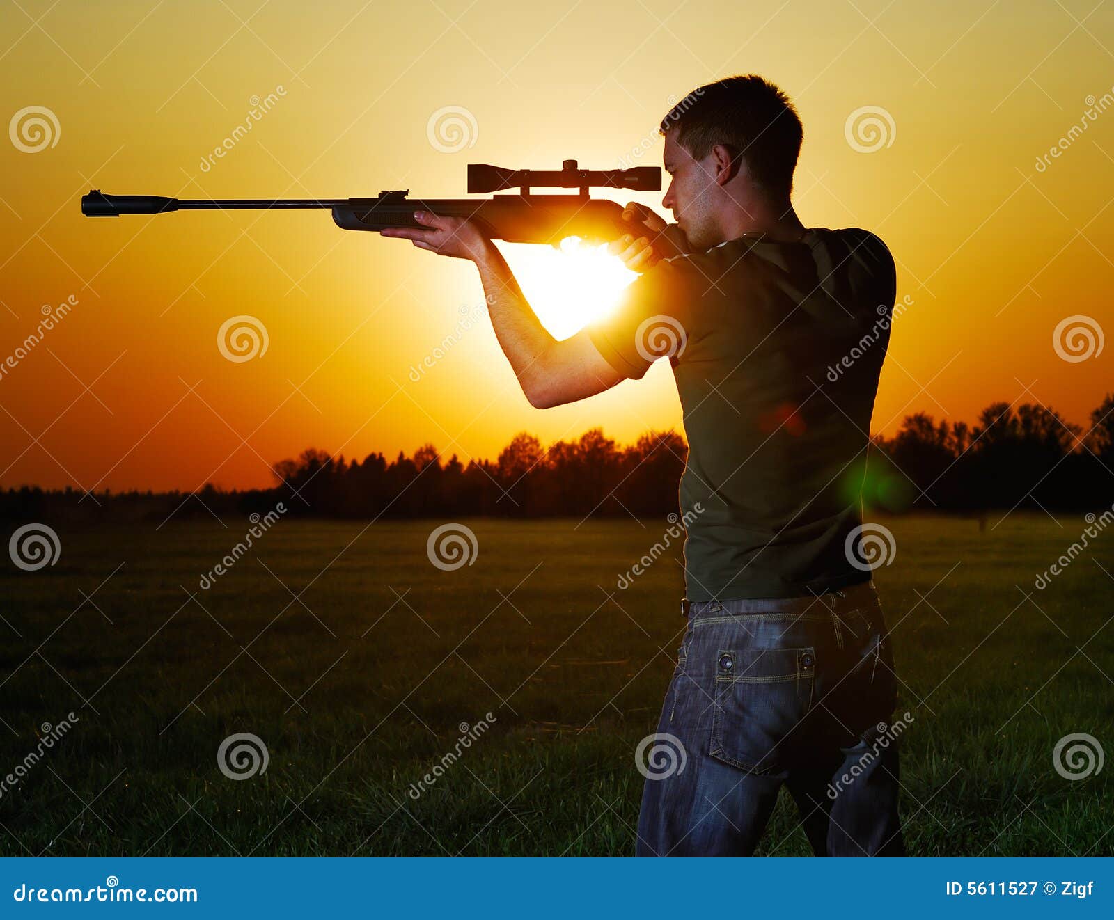 Sniper for a sunset. stock image. Image of silhouette - 5611527