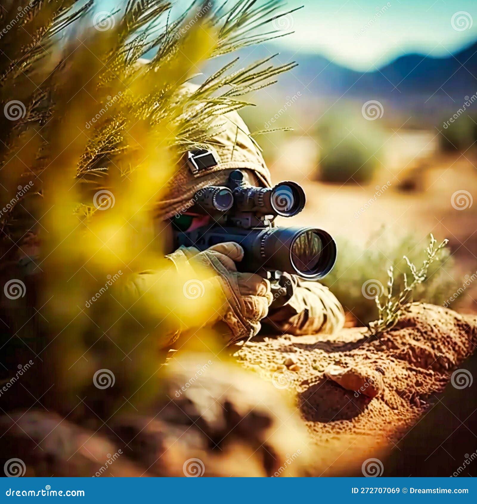 Sniper in Which Aiming from His Rifle, Generative AI Stock Illustration ...