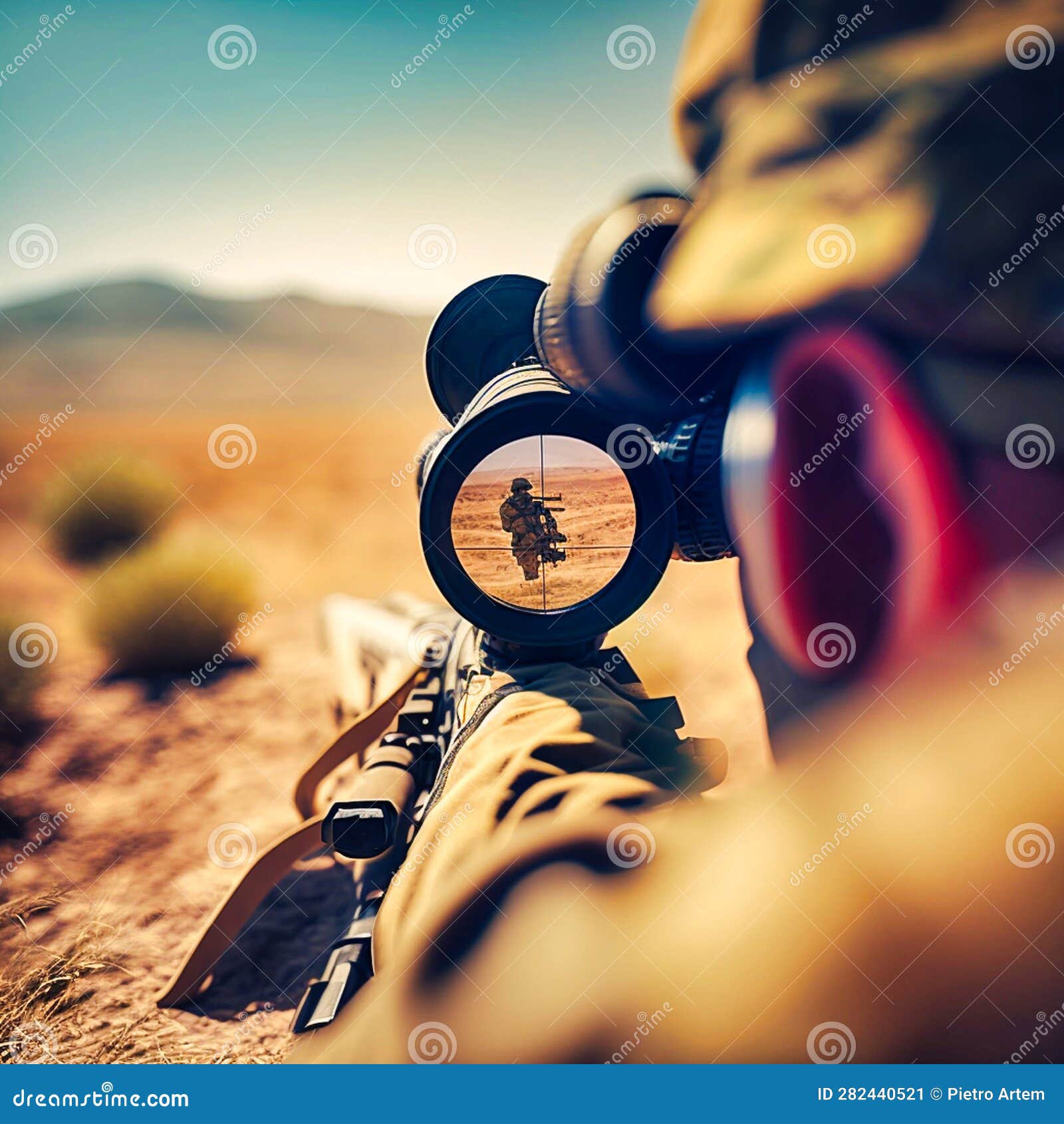 Sniper in Which Aiming from His Rifle, Generative AI Stock Illustration ...