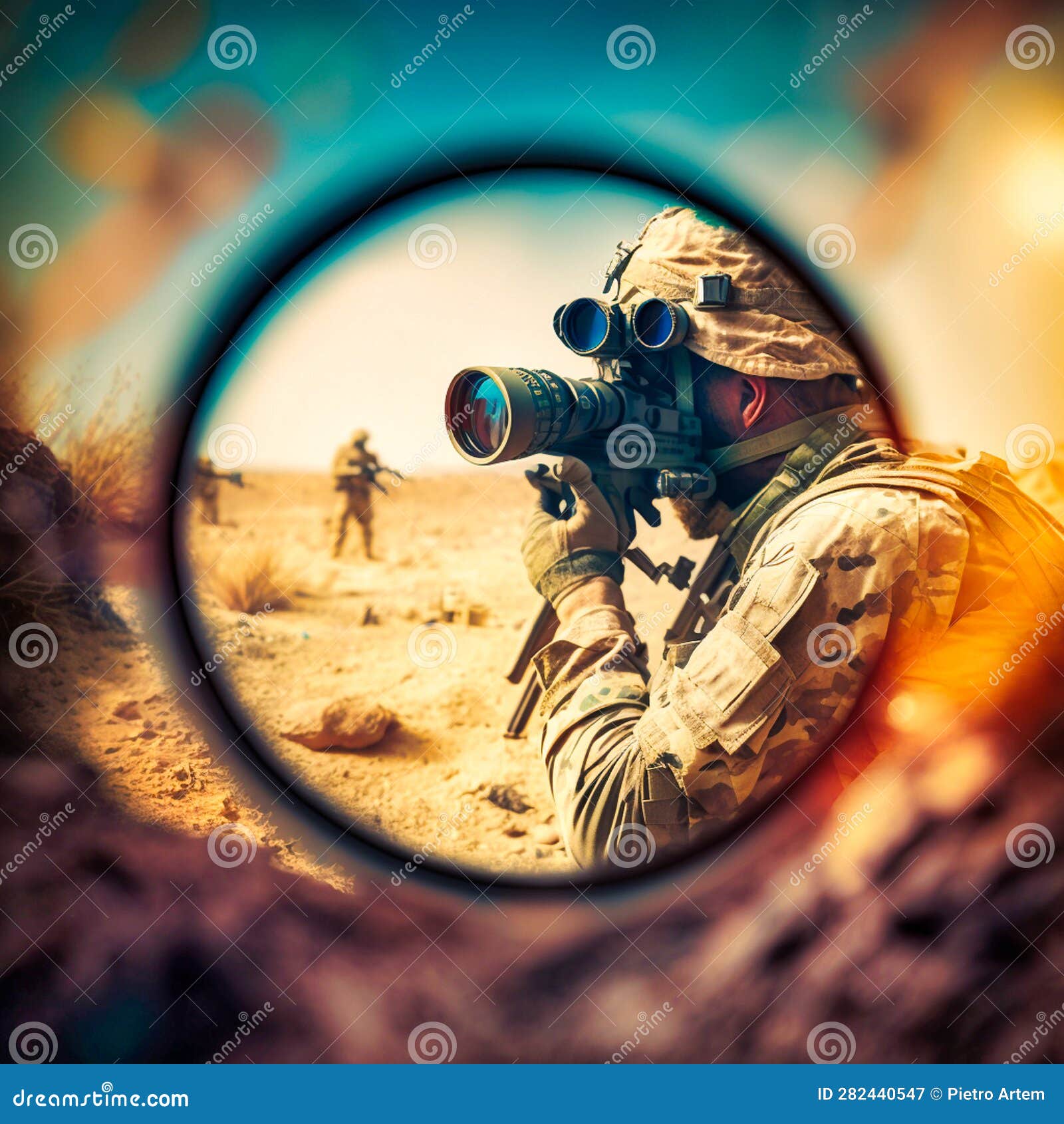 Sniper in Which Aiming from His Rifle, Generative AI Stock Illustration ...