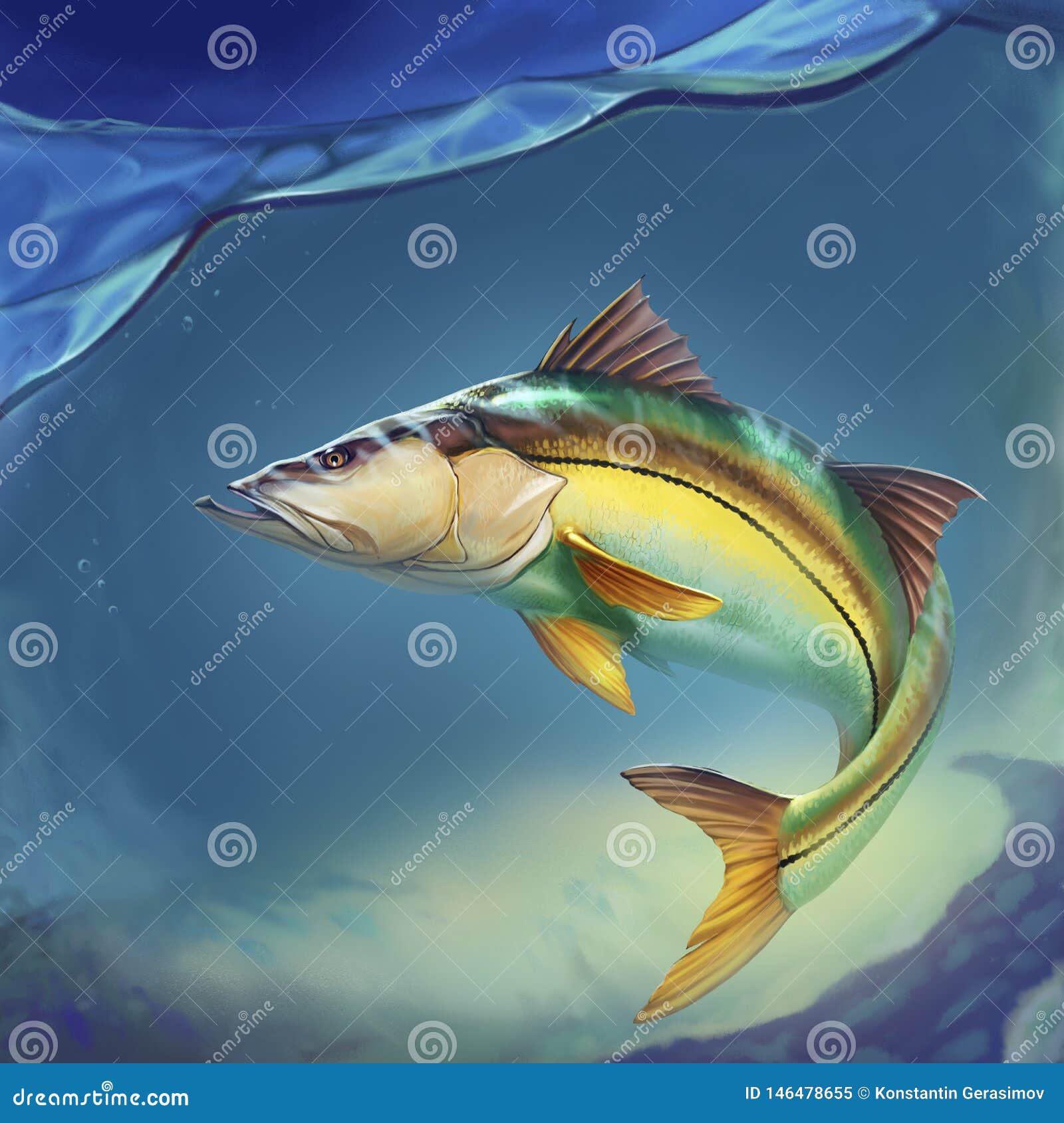 Snook Fish Drawing Clip Art Cartoon Vector | CartoonDealer.com #252692121