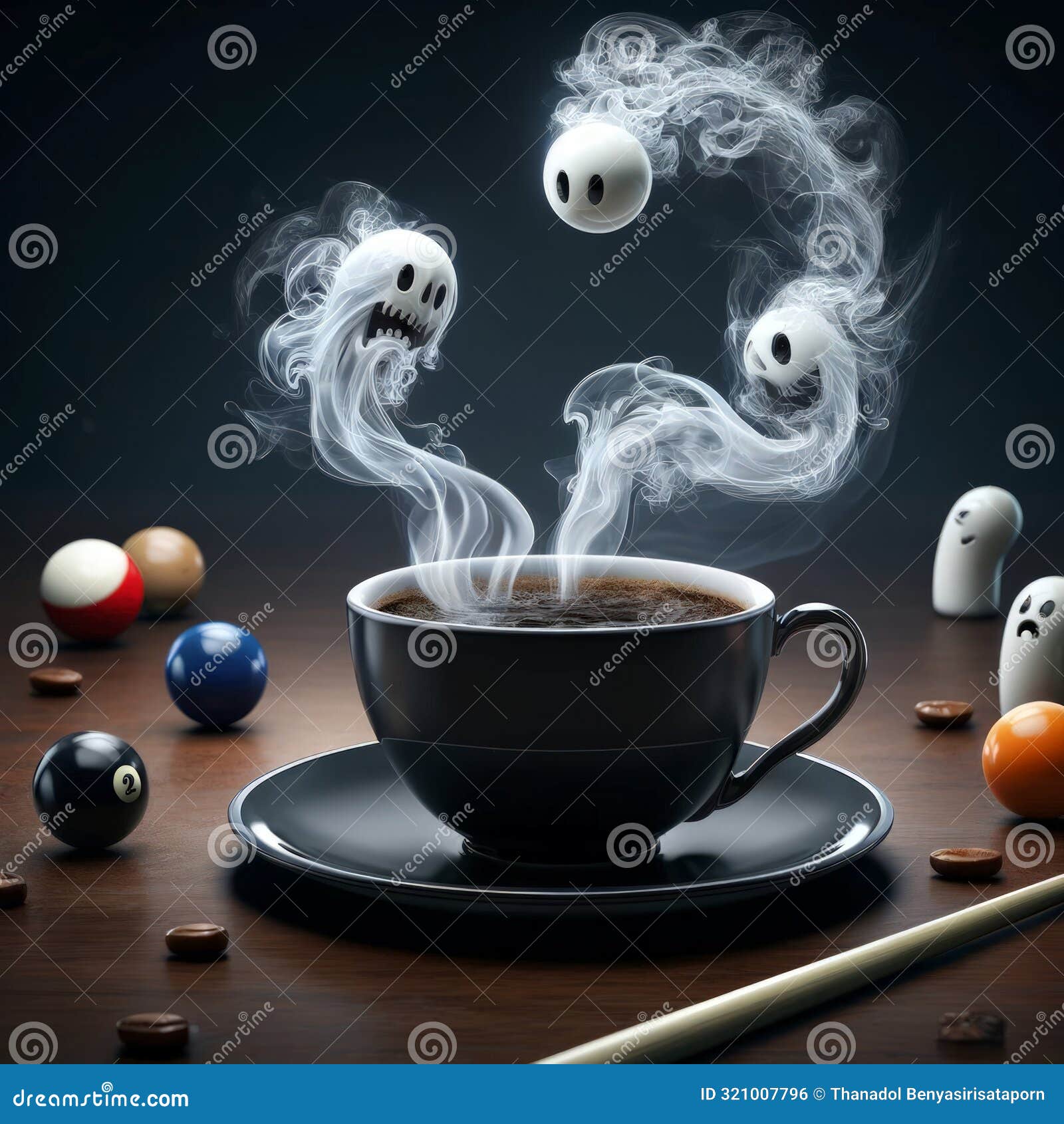 Snooker Game Formed by Coffee Smoke Art Stock Illustration ...