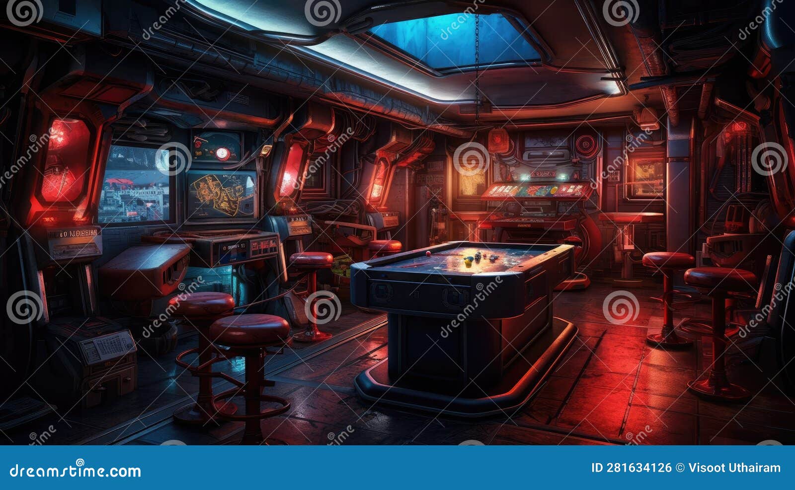 Snooker Game Room, Interior Design with Pool Table and Amazing Light ...