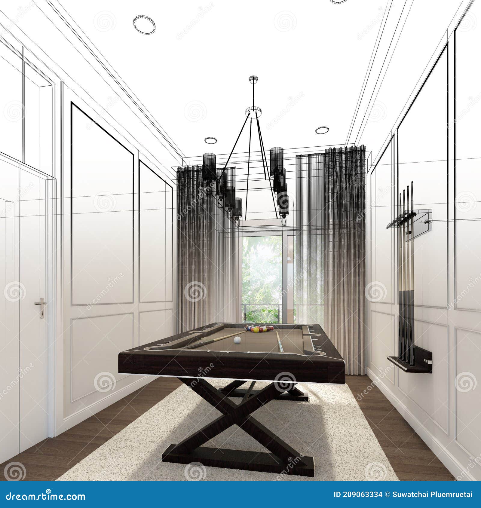 Snooker Room Interior Design. 3d Stock Illustration - Illustration of ...