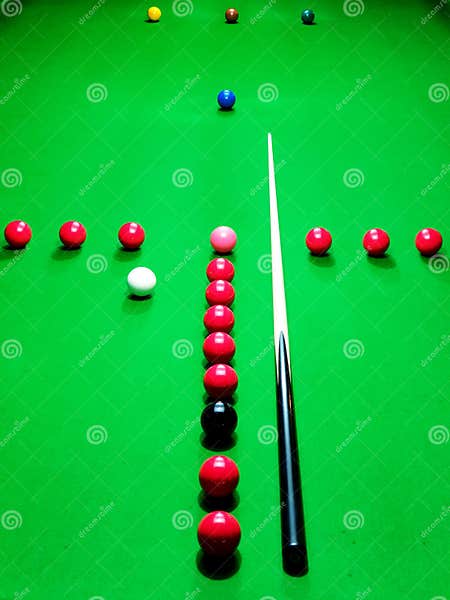 Snooker T Practice Routine Setup on Green Baize Snooker Table Stock ...