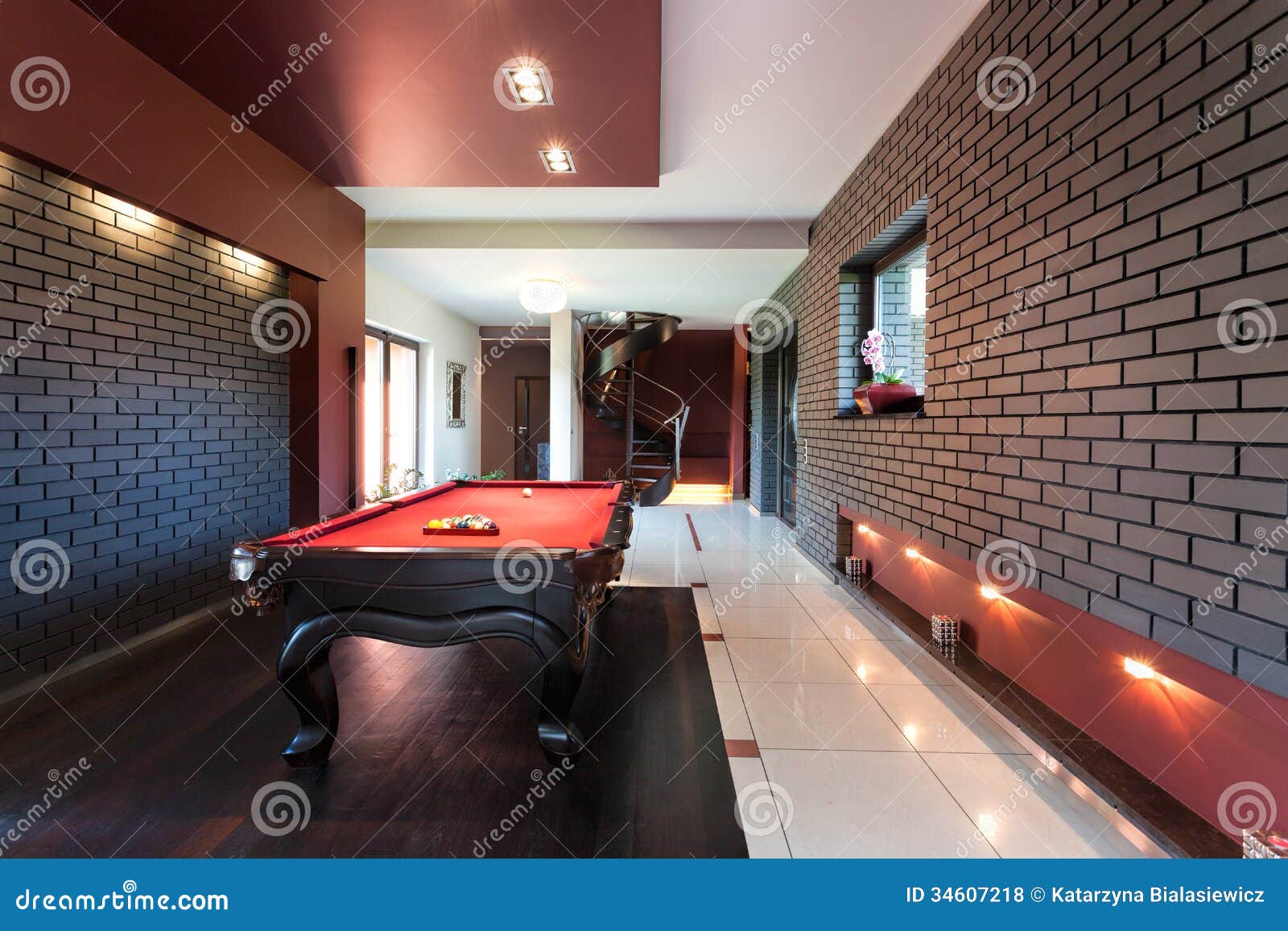 Snooker Table in Luxury Interior Stock Photo - Image of ball, decor ...