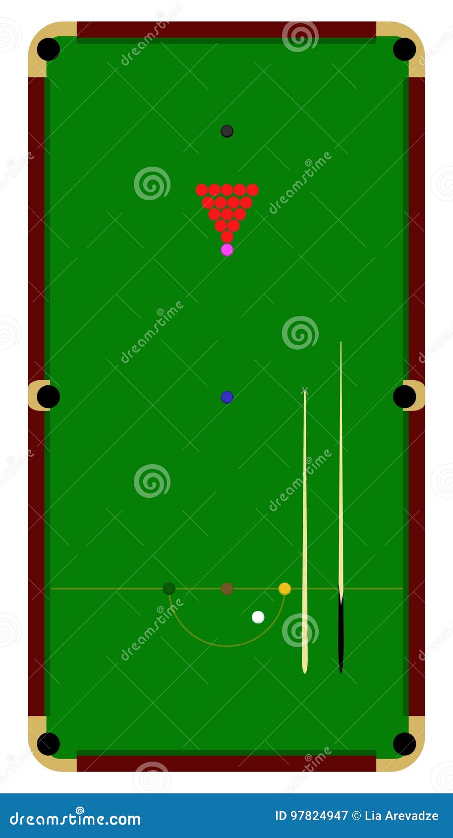 Snooker Table Top View, Flat Image Stock Vector - Illustration of hole ...