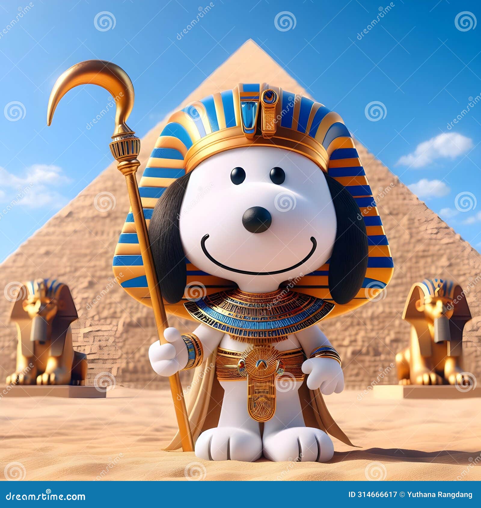 Snoopy Transforms into an Egyptian Pharaoh, High Definition 8K. Stock ...