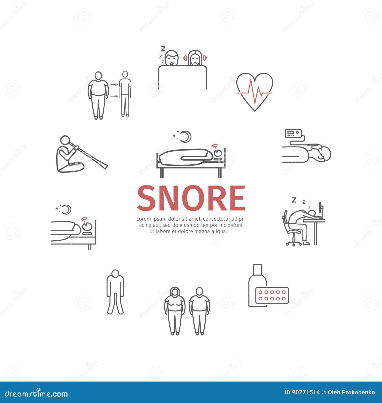 Snore. Line Icons Set. Vector Signs for Web Graphics Stock Illustration ...