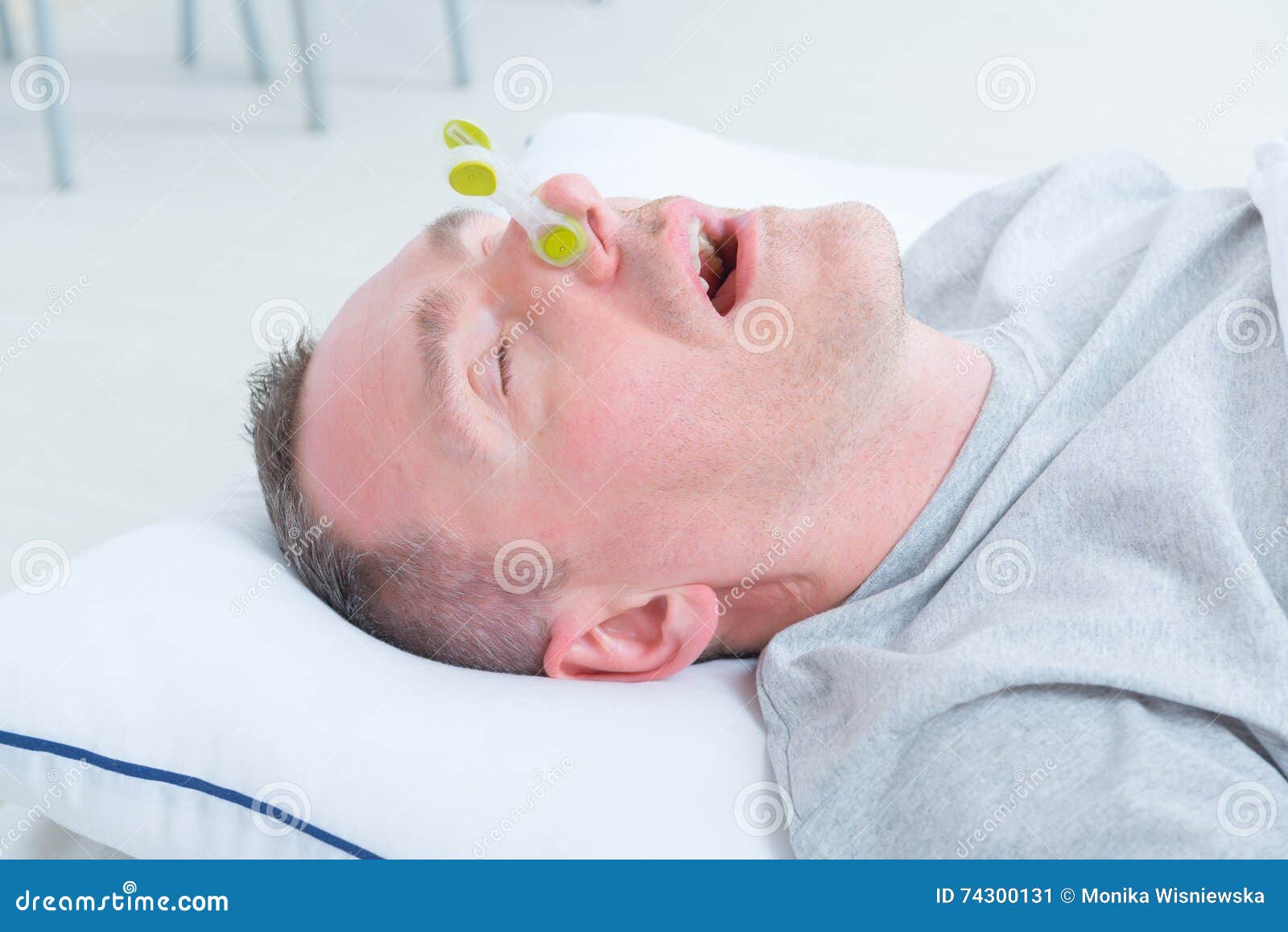 Snoring man in bed stock image. Image of cloth, resting - 74300131