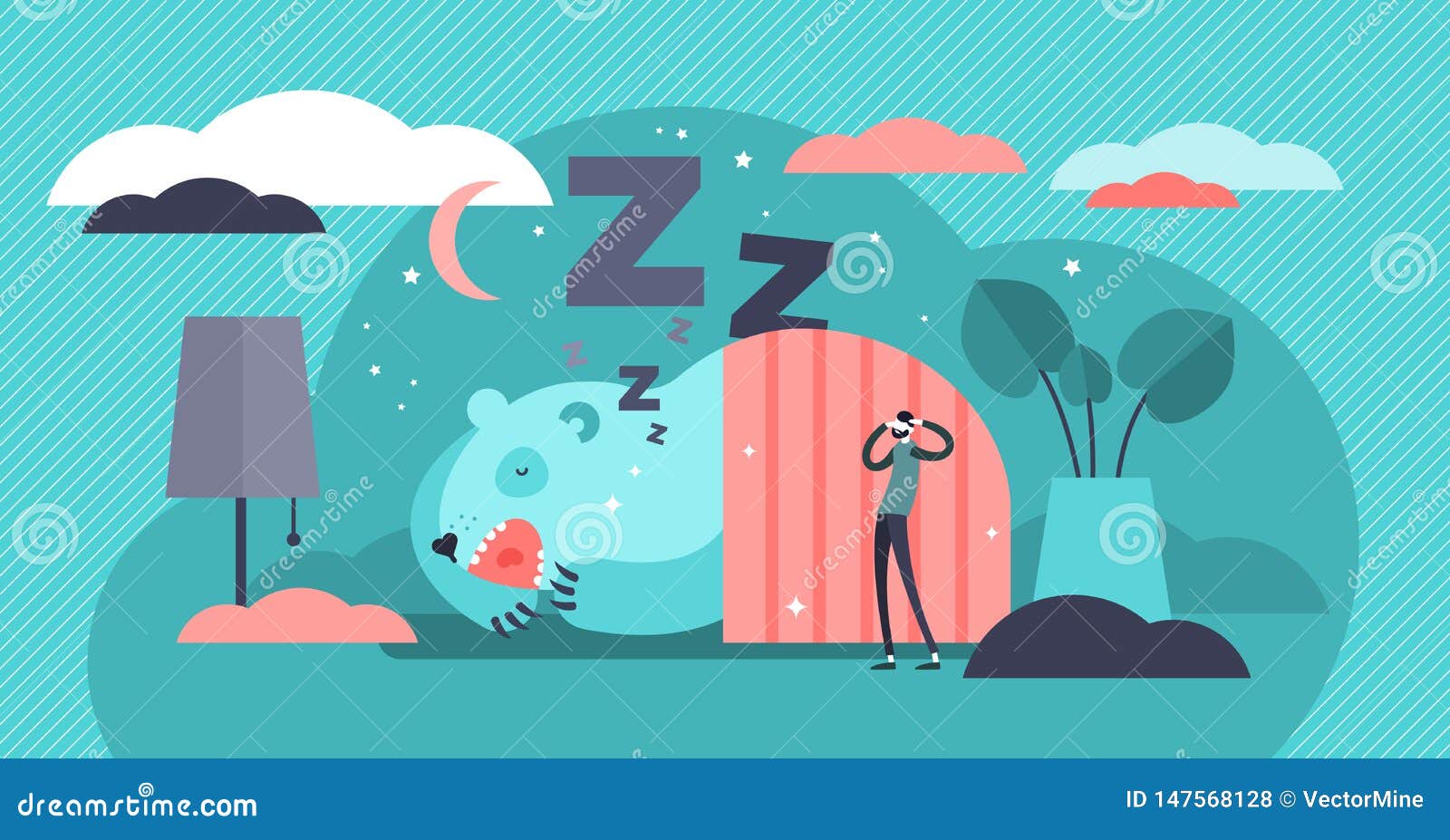 Snoring Vector Illustration. Flat Tiny Loud Sleeping Noise Persons ...