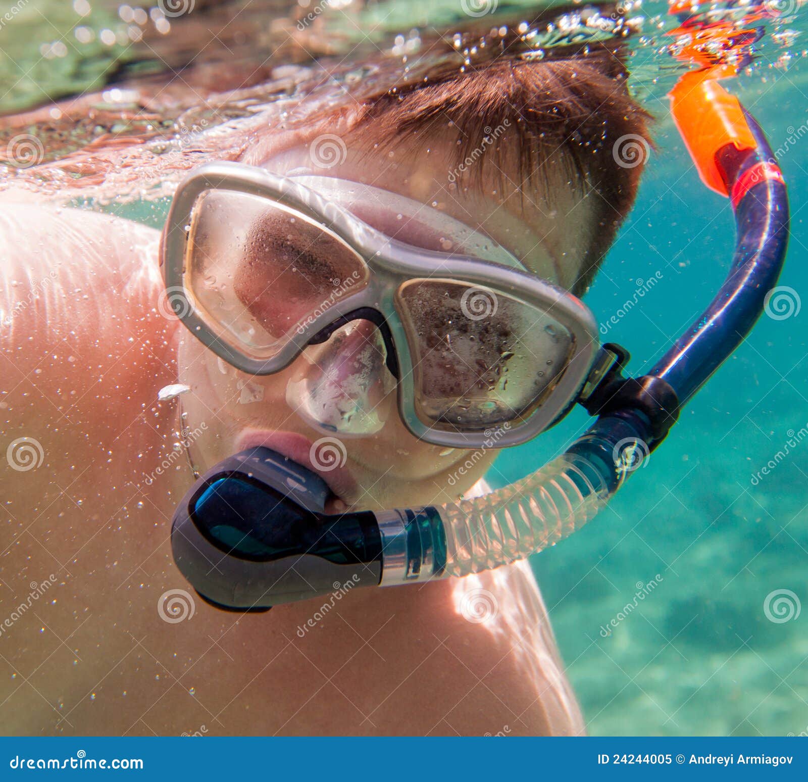 Snorkeler. stock image. Image of water, close, face, children - 24244005