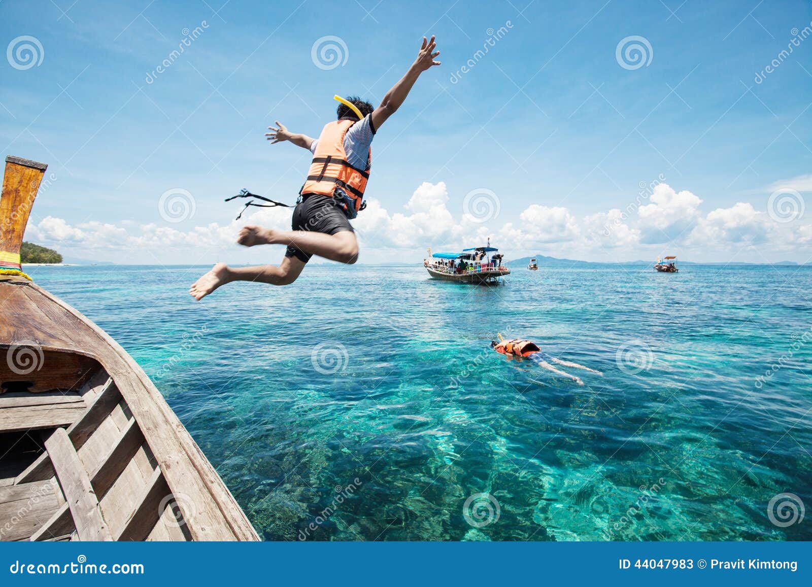Snorkeling Divers Jump in the Water Stock Image - Image of diving ...
