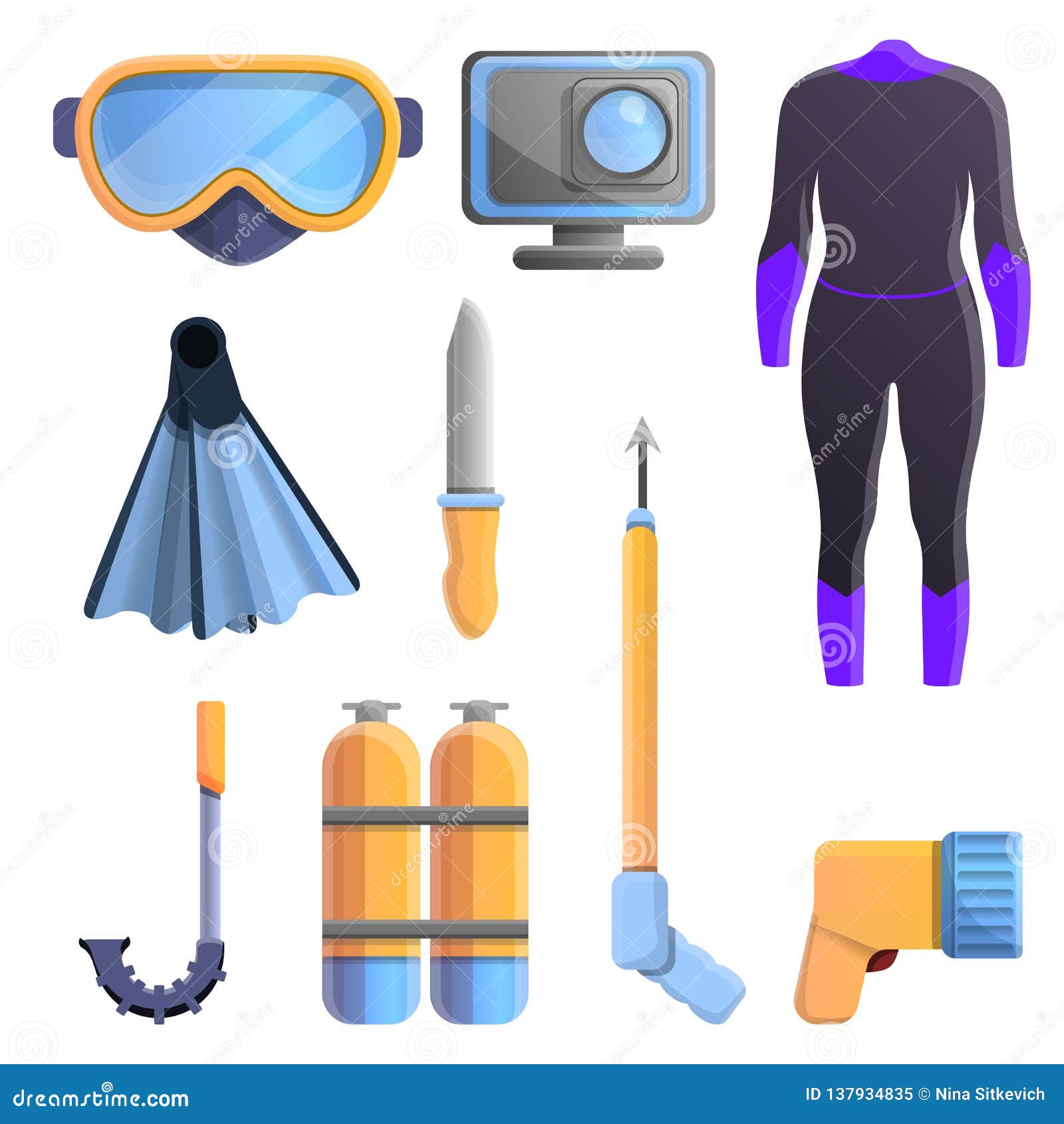 Snorkeling Equipment Icons Set, Cartoon Style Stock Vector ... Snorkeling Equipment Icons Set, Cartoon Style Stock Vector ...