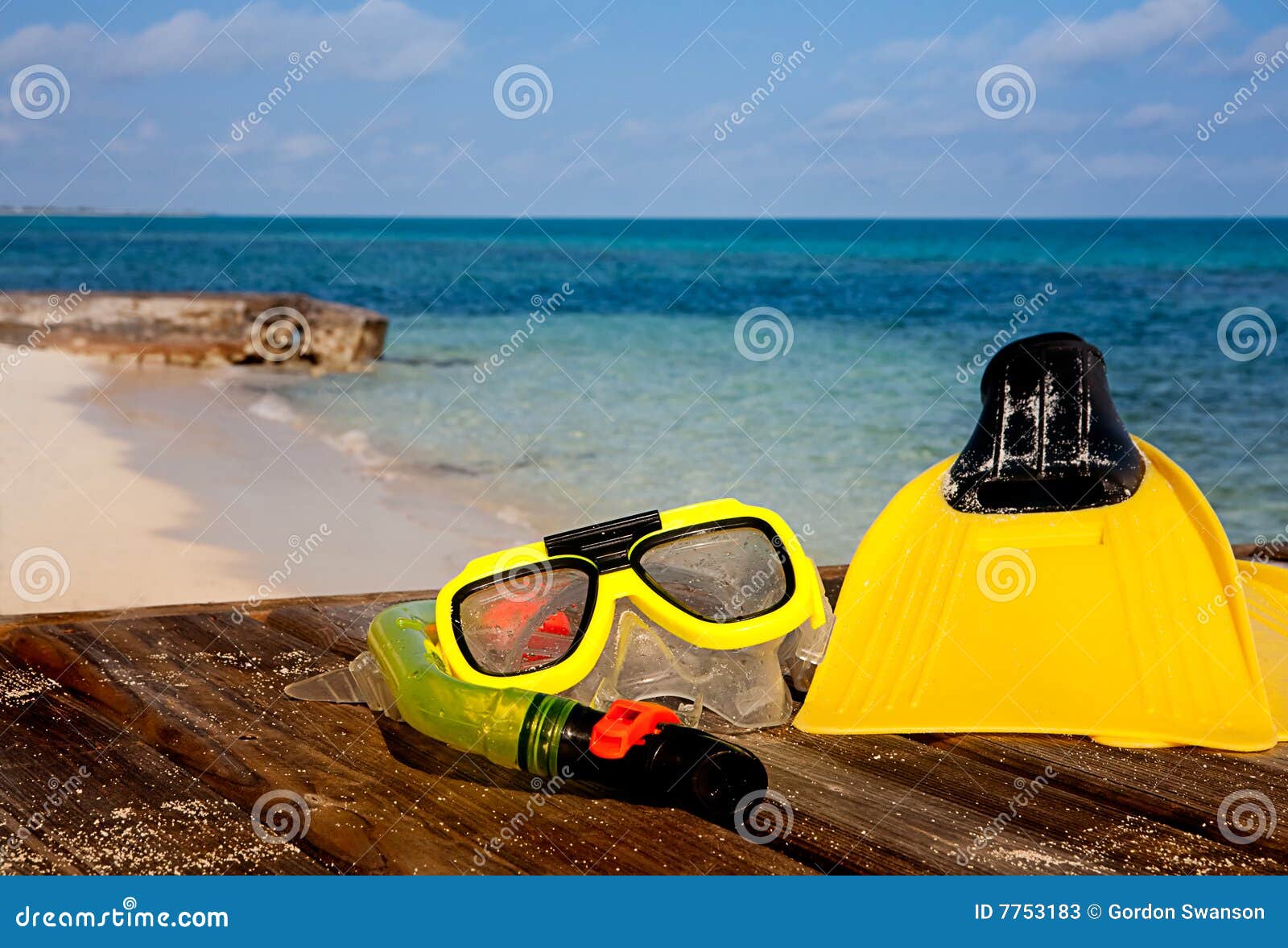 Snorkeling gear on beach stock image. Image of gear, seashore - 7753183