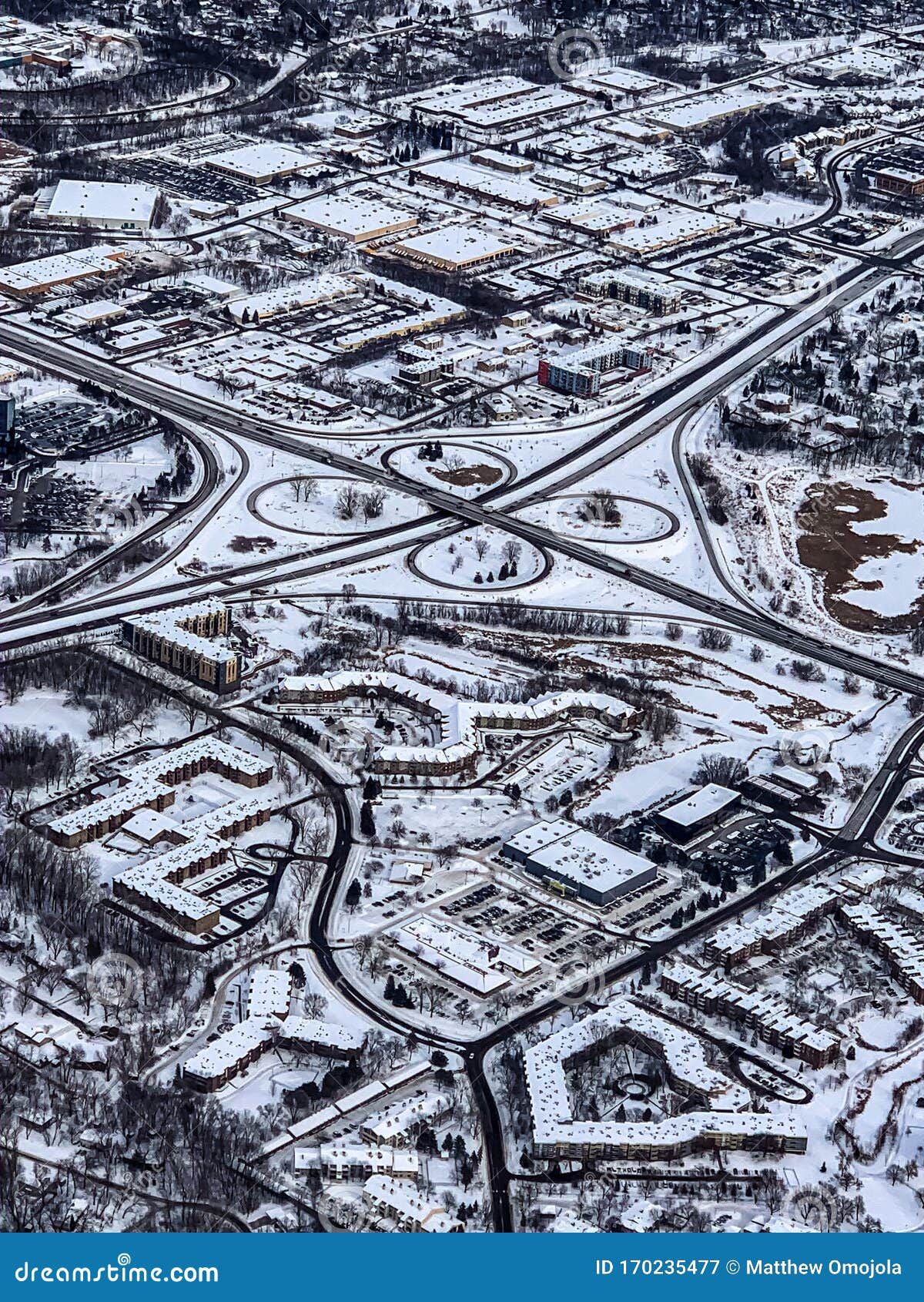 Snow Art: Aerial View City Blanketed with Snow Outlining a Complex ...