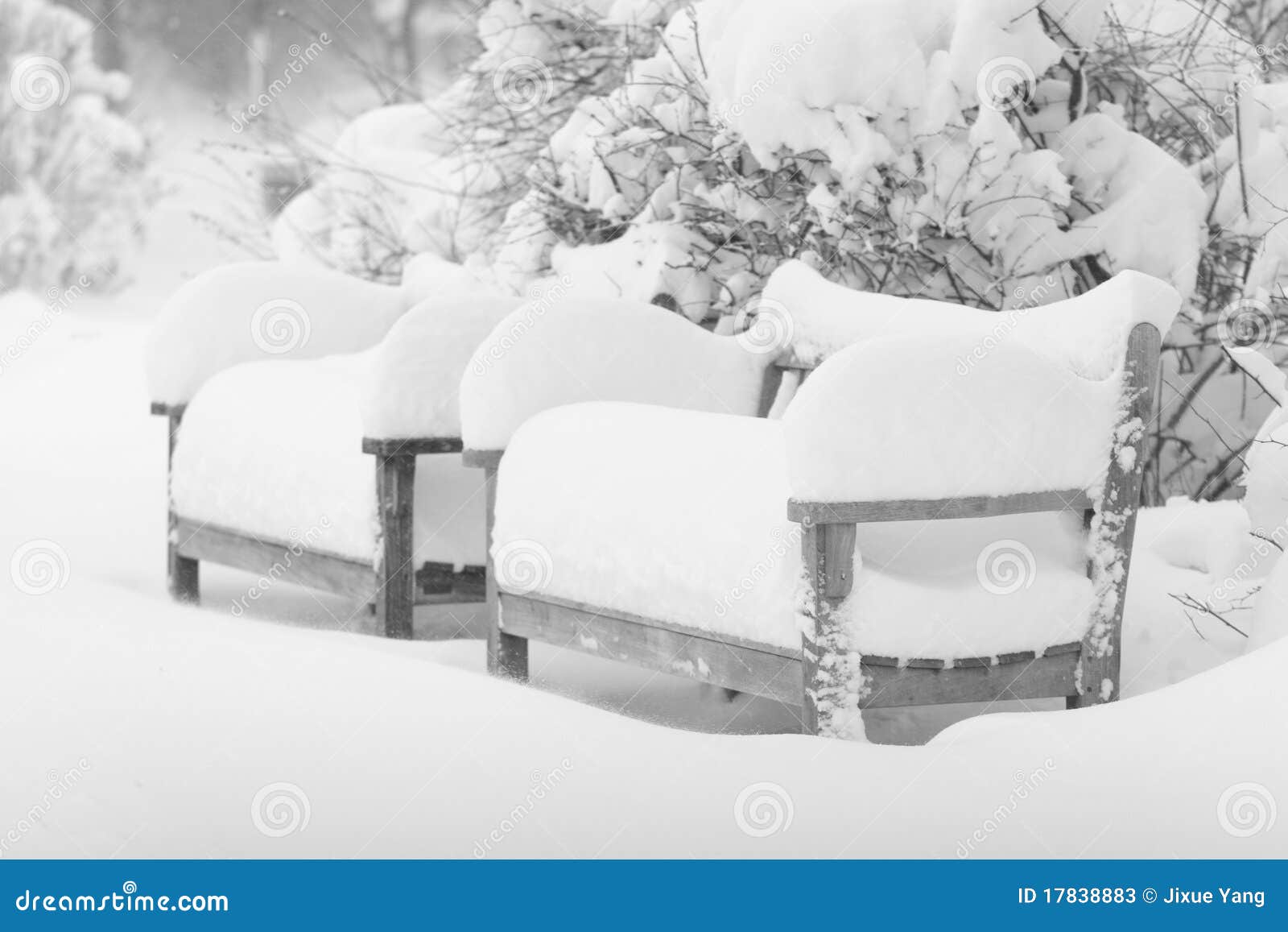 Snow and benches stock image. Image of sofa, bench, chair - 17838883