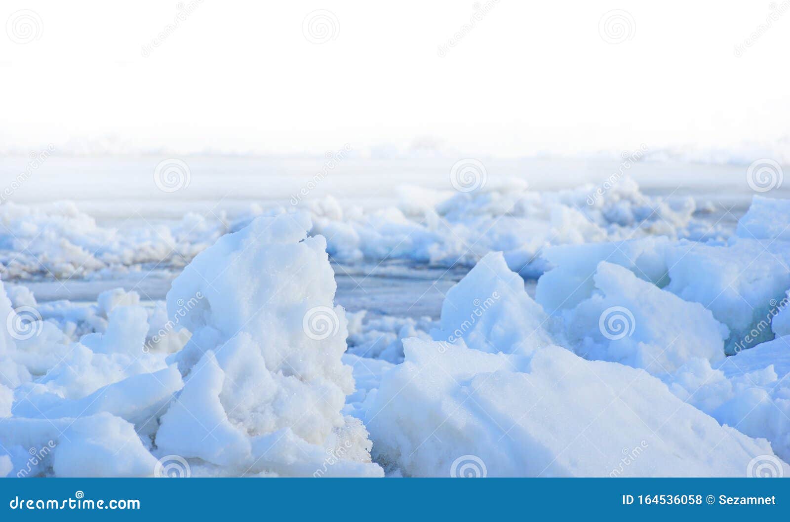 Snow Blocks Chunks of Snow Reared Ice Drift Breaking Cover on the River ...