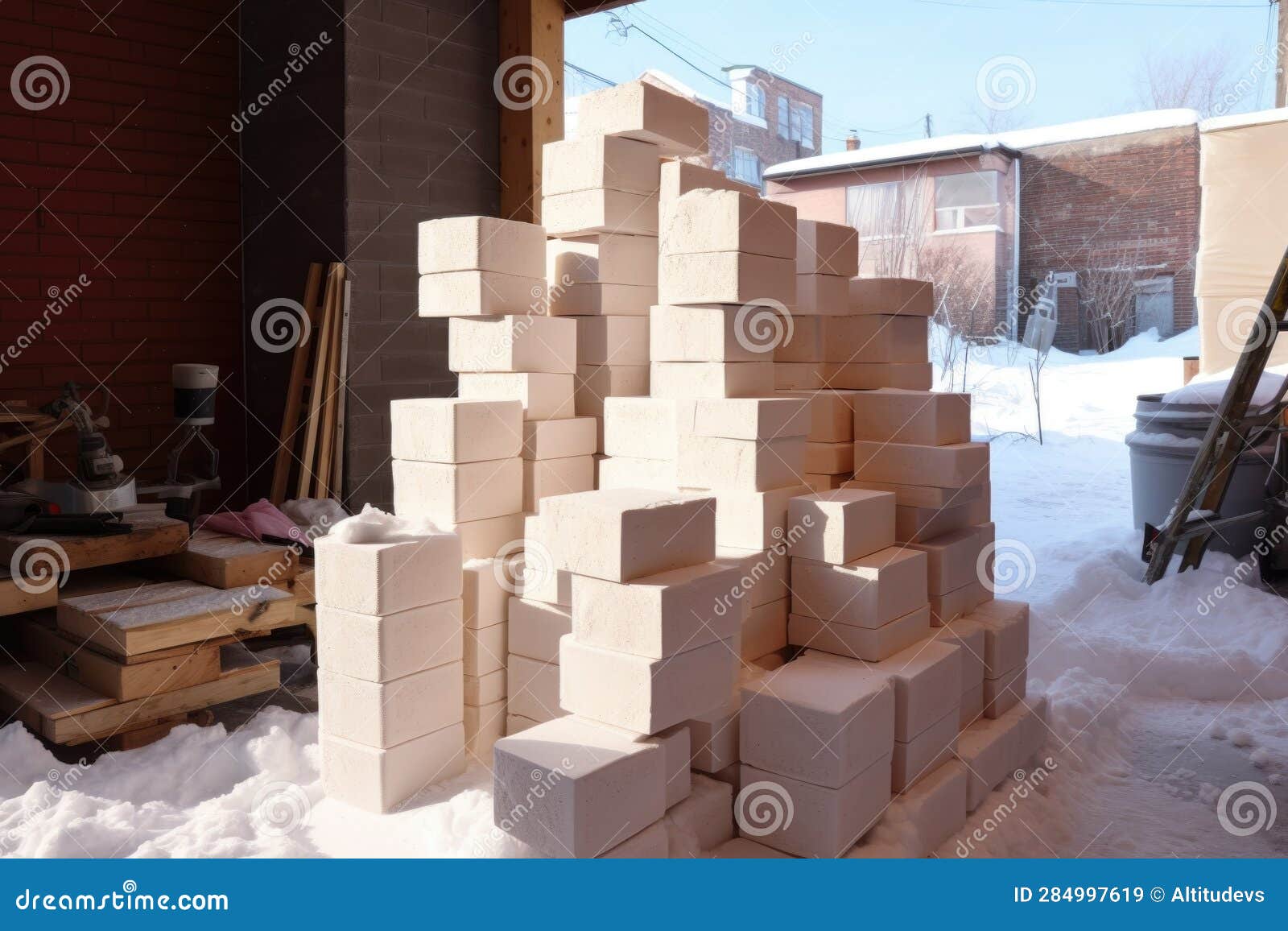 Snow Blocks Stacked, Ready for Sculpting Stock Illustration ...