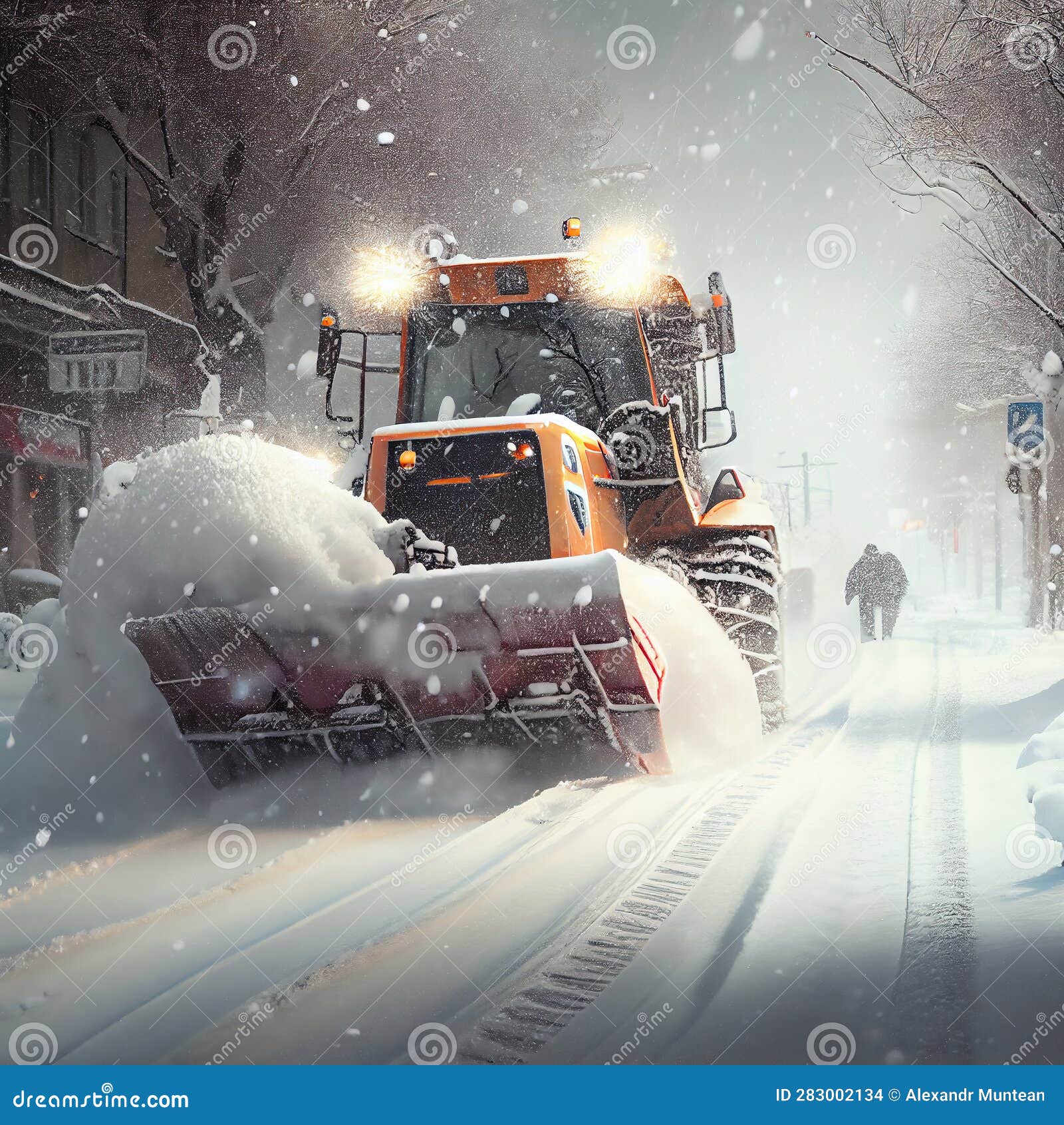 Snow Blower Clearing the Snowy Road. Stock Illustration - Illustration ...