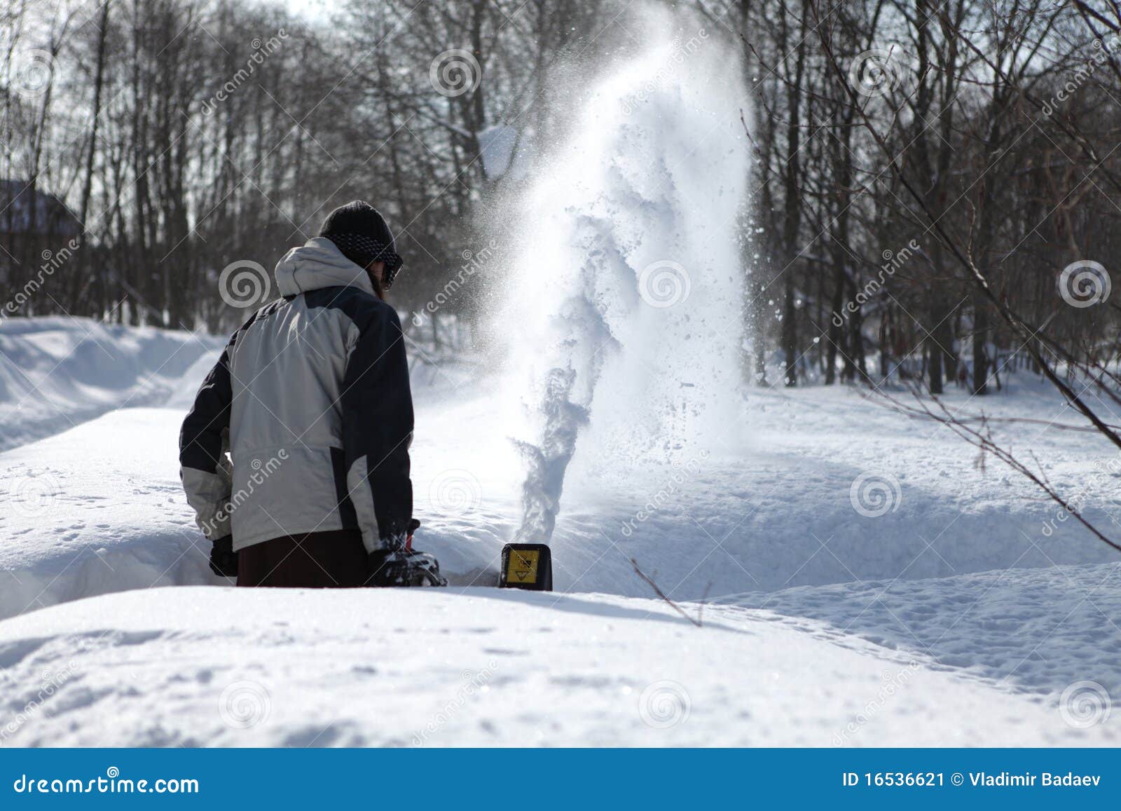 Snow blowing man stock image. Image of blue, machinery - 16536621