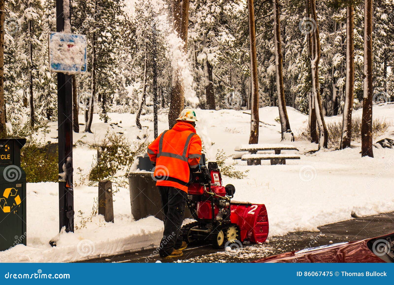 Snow Blowing Rest Area stock image. Image of working - 86067475