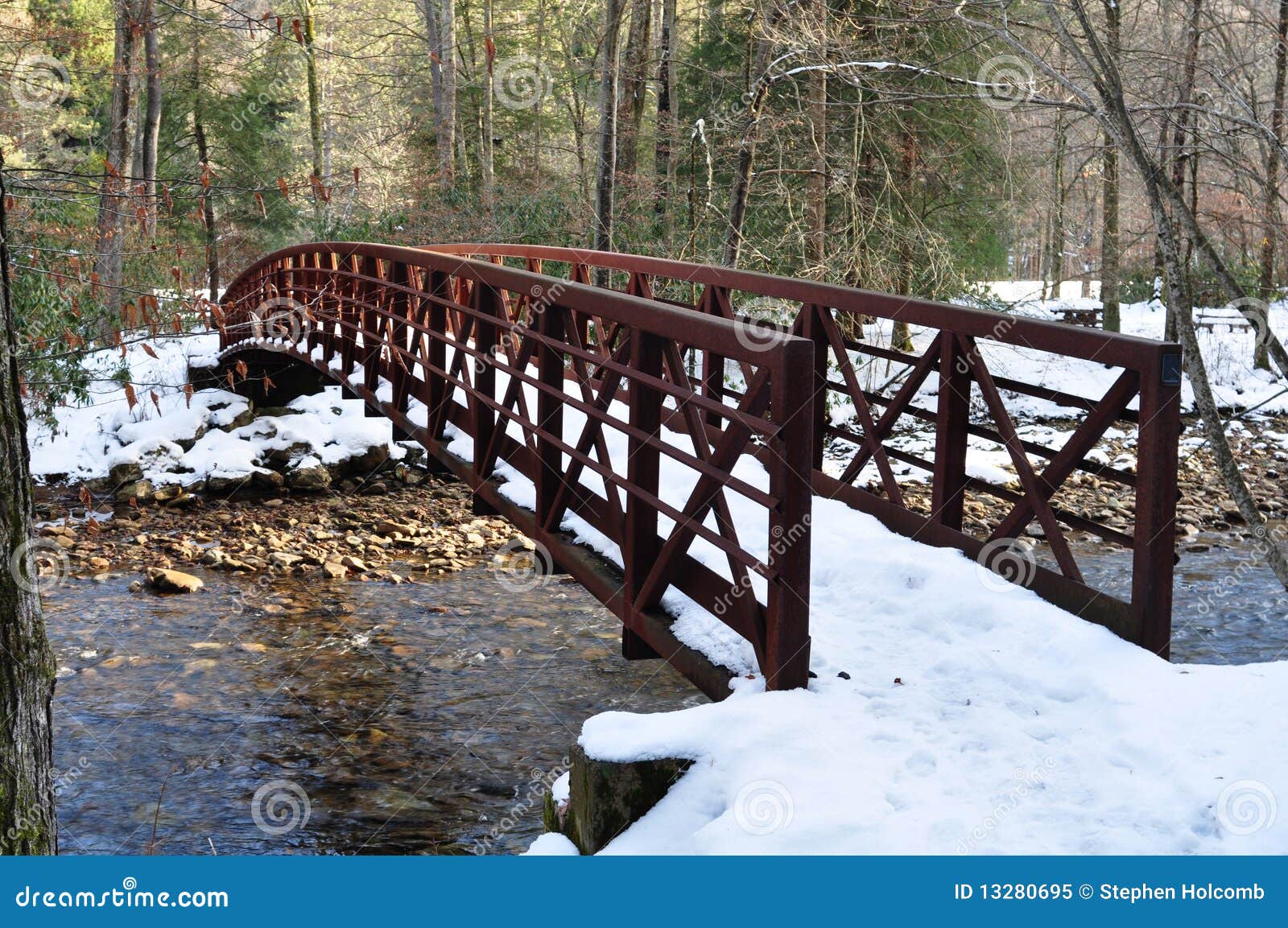 Snow Bridge stock image. Image of bridge, stream, water - 13280695