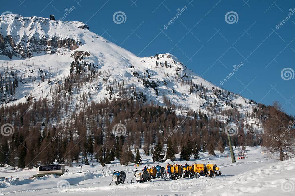 Snow cannons - Dolomites stock image. Image of pretty - 20405519
