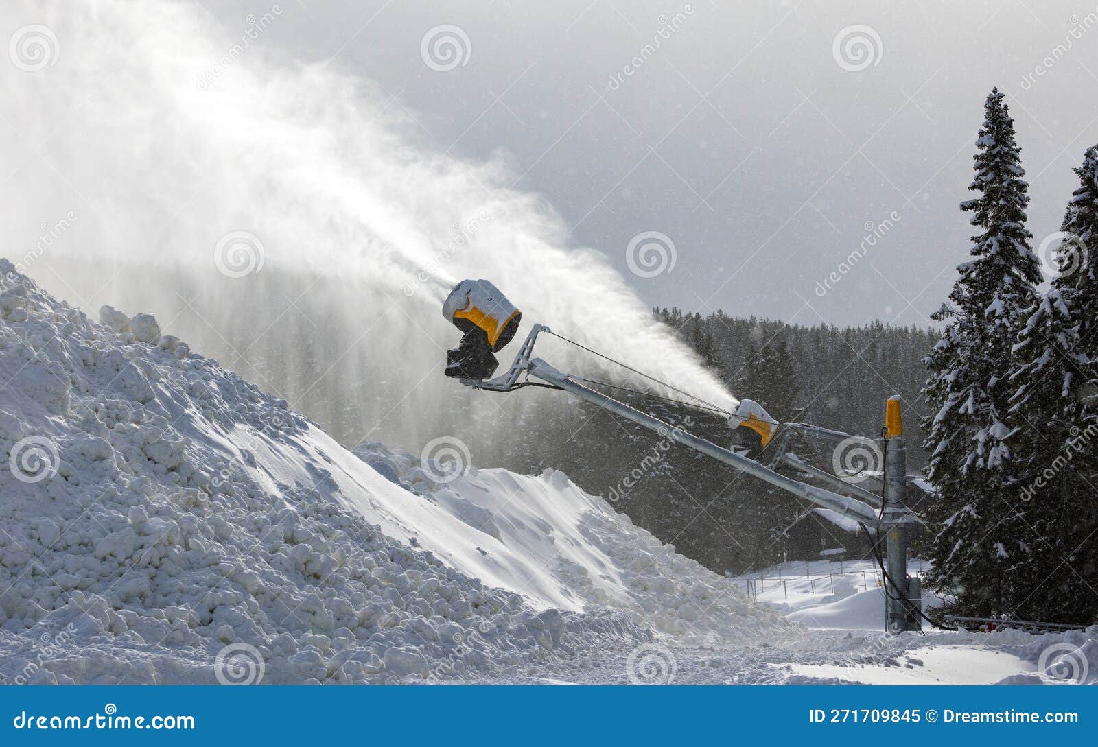 Snow cannons making snow stock image. Image of blue - 271709845