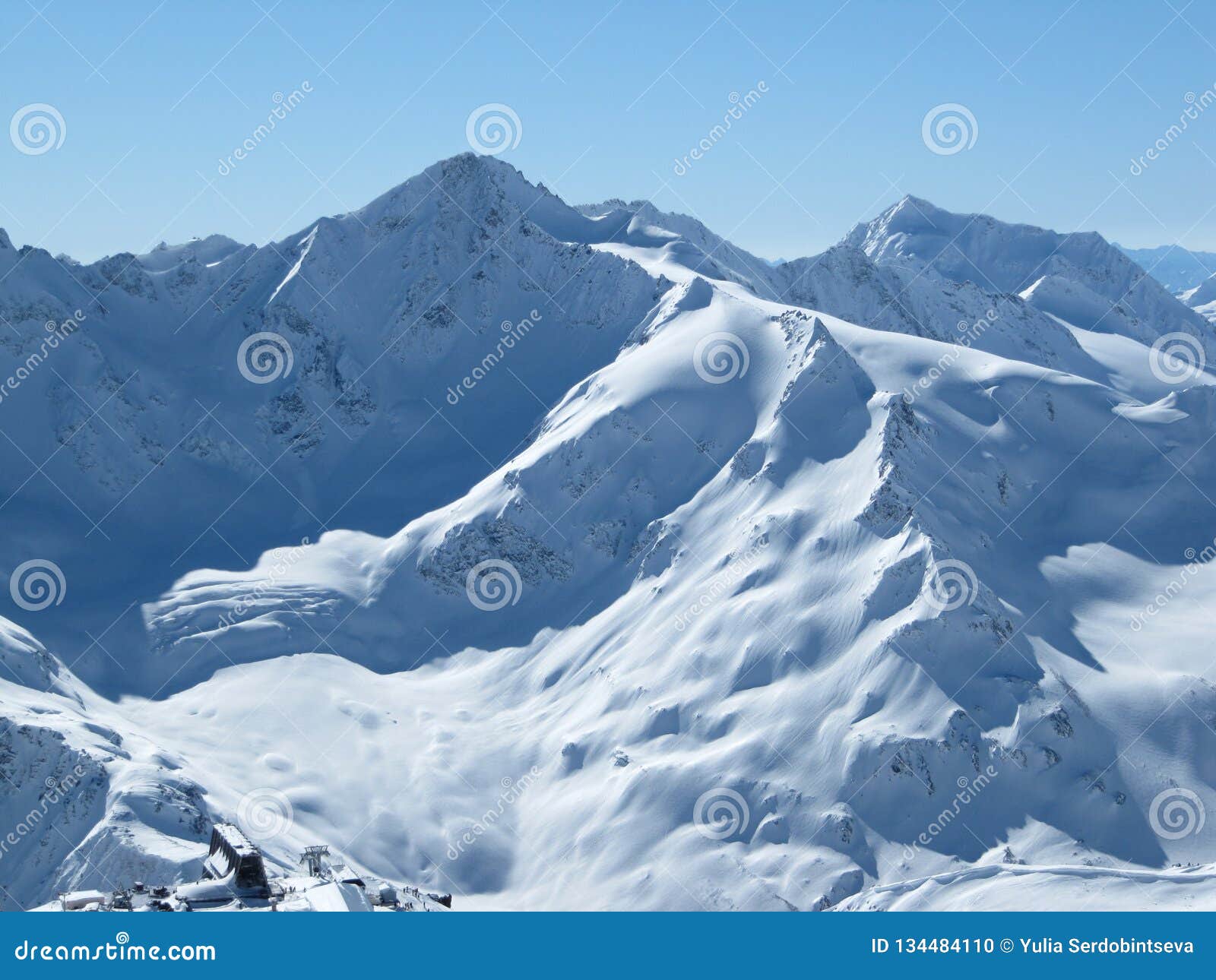 Snow-capped Mountain Peaks of Mount Cheget Bright Sunny Day Stock Photo ...