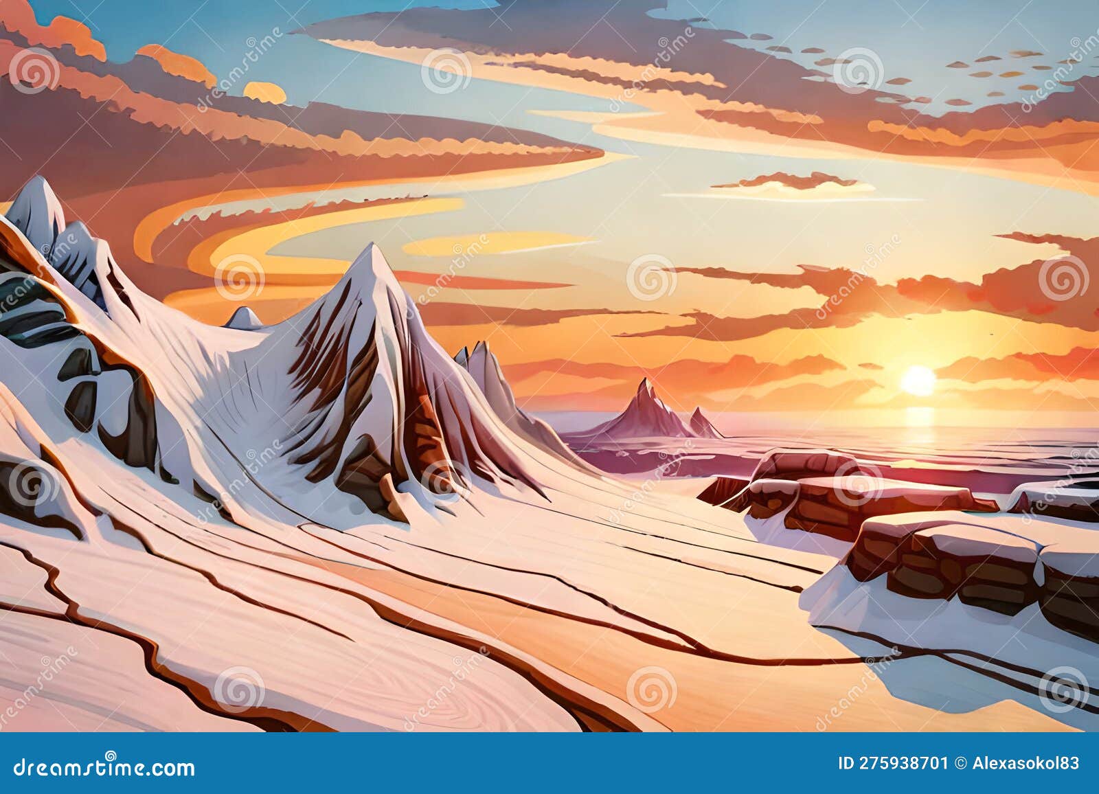 Snow Capped Mountain, Solid Shapes Stock Illustration - Illustration of ...