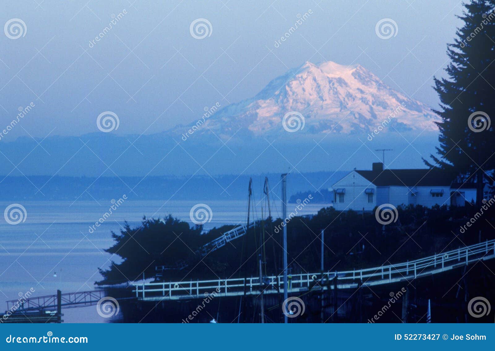 Snow-capped Mt. Rainier, from Seattle, WA Stock Image - Image of peak ...