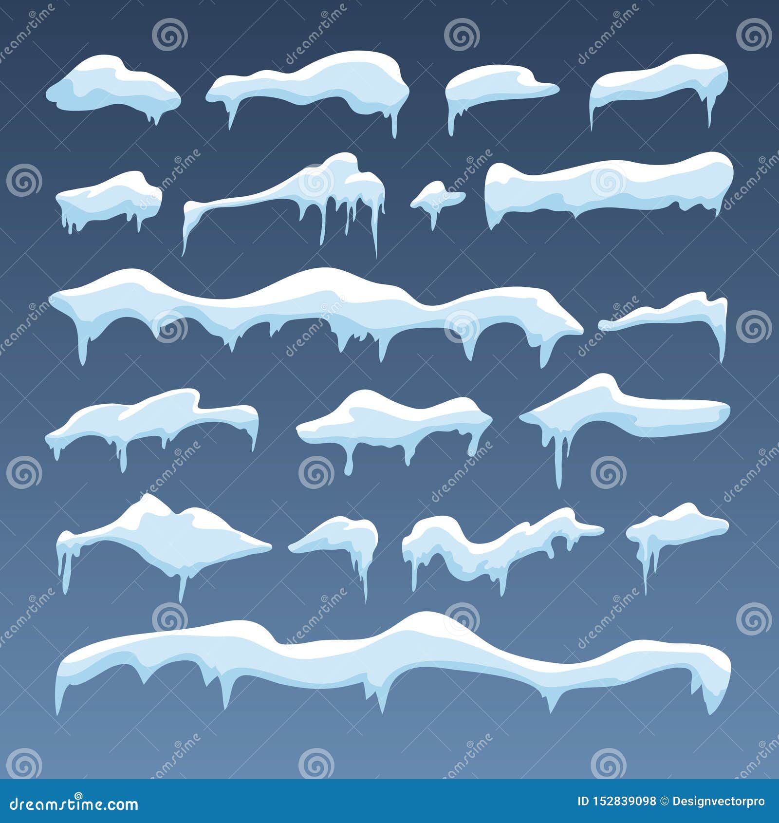 Snow Caps Collection. Cartoon Snow Caps Set. Winter Snowy Elements in ...