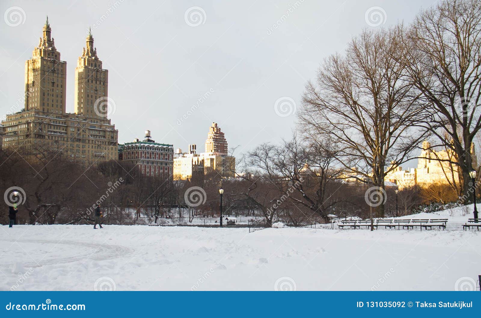 Snow at Central Park and Buildings in Manhattan Stock Photo - Image of ...