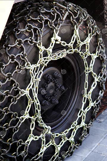 Snow chains on wheel stock image. Image of slippery, adjoin - 7915305