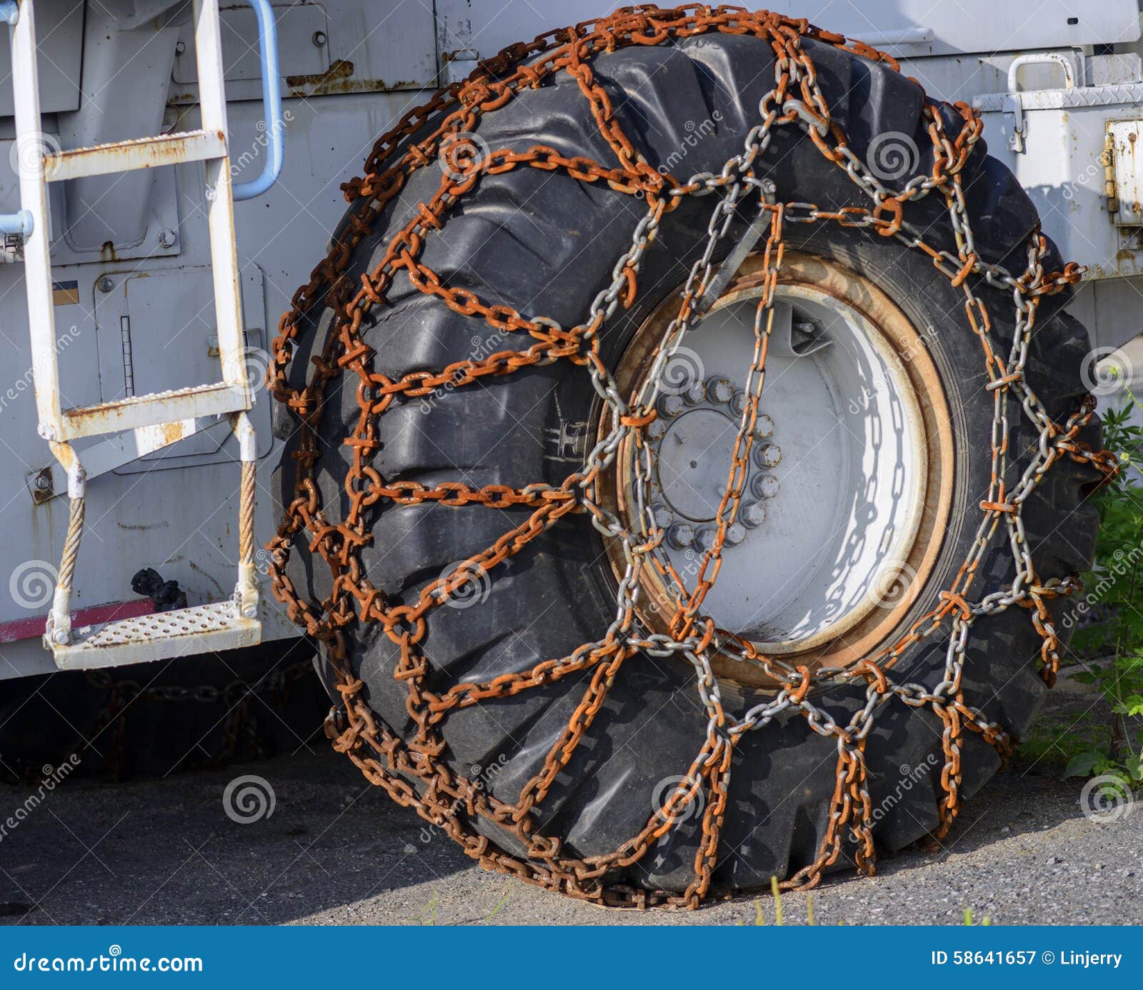 Snow chains on wheel stock image. Image of secure, dirty - 58641657