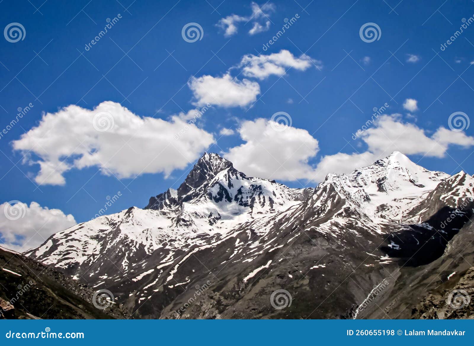 Snow Clad Mountains with White Clouds in Blue Sky Background on Way To ...